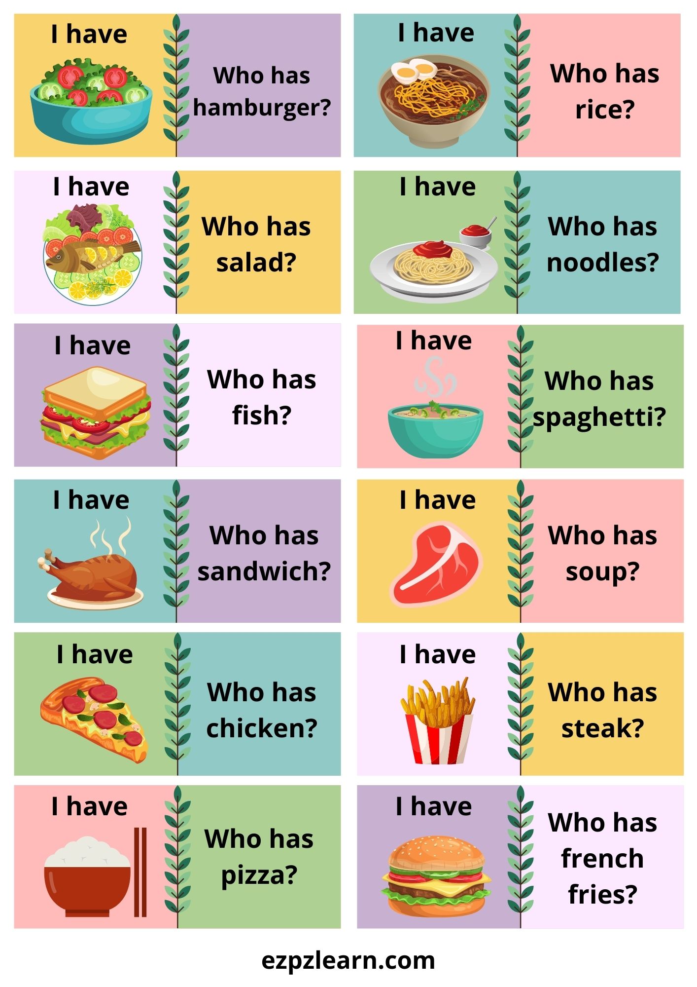 Food Who Has Game - Ezpzlearn.com