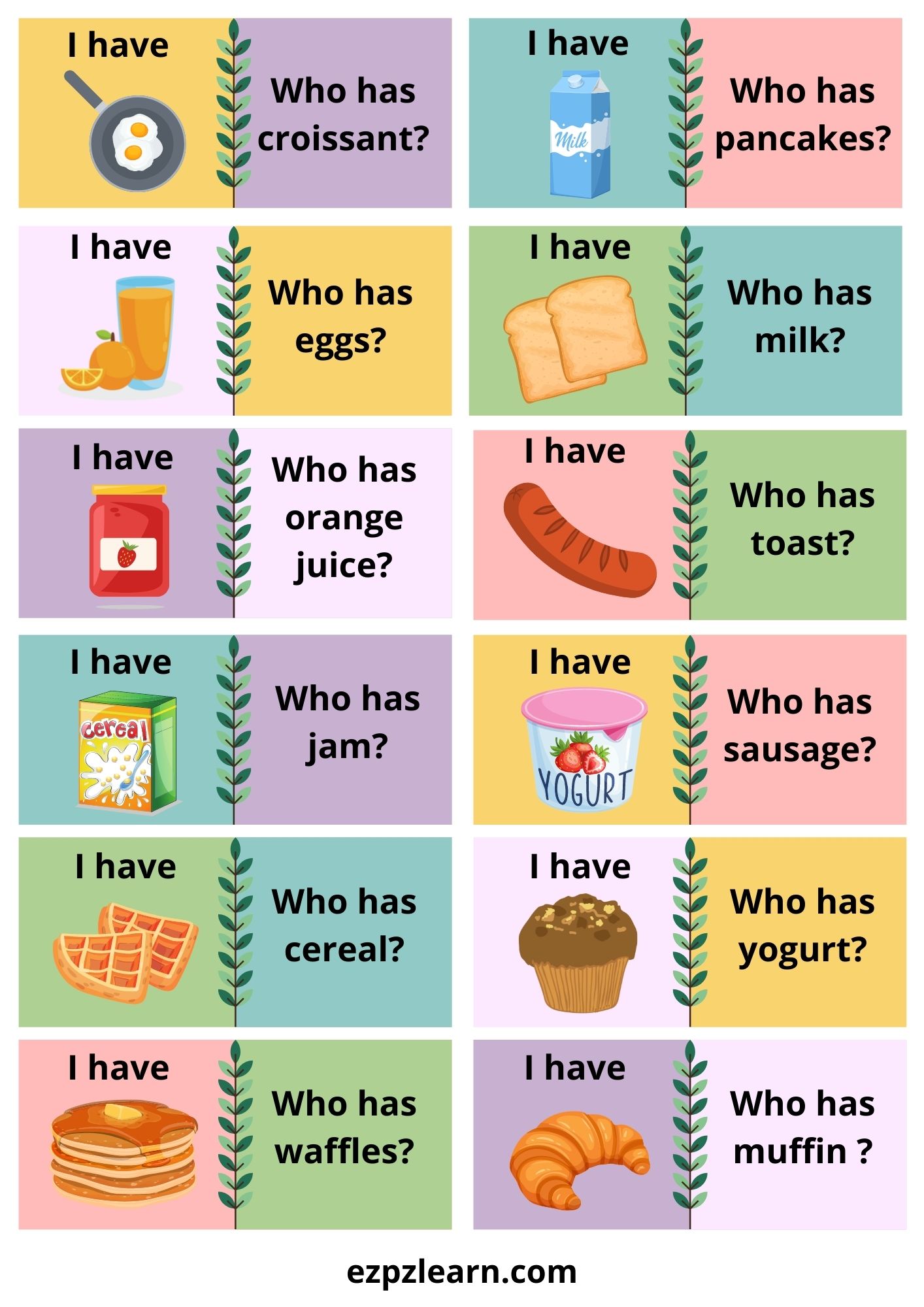 Breakfast Food - Ezpzlearn.com