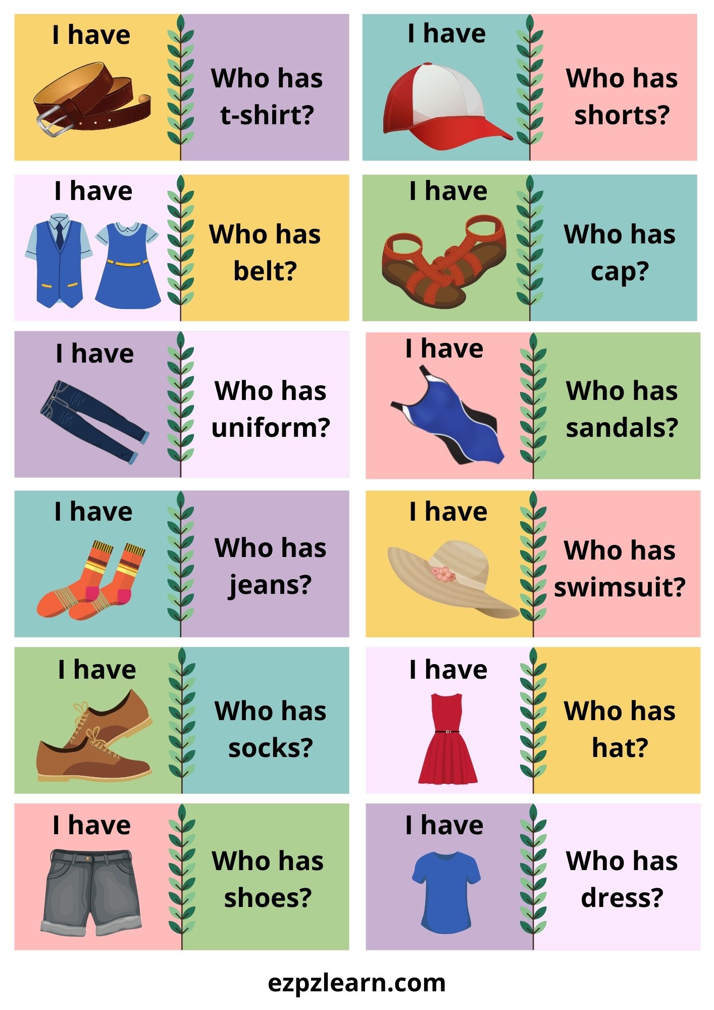 Clothes Who Has Game - Ezpzlearn.com