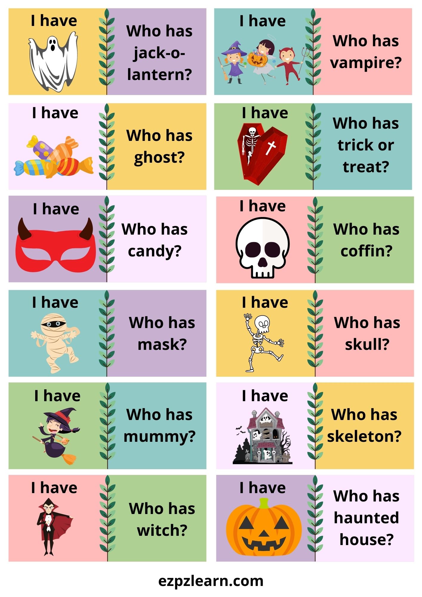 Halloween Who Has Game - Ezpzlearn.com