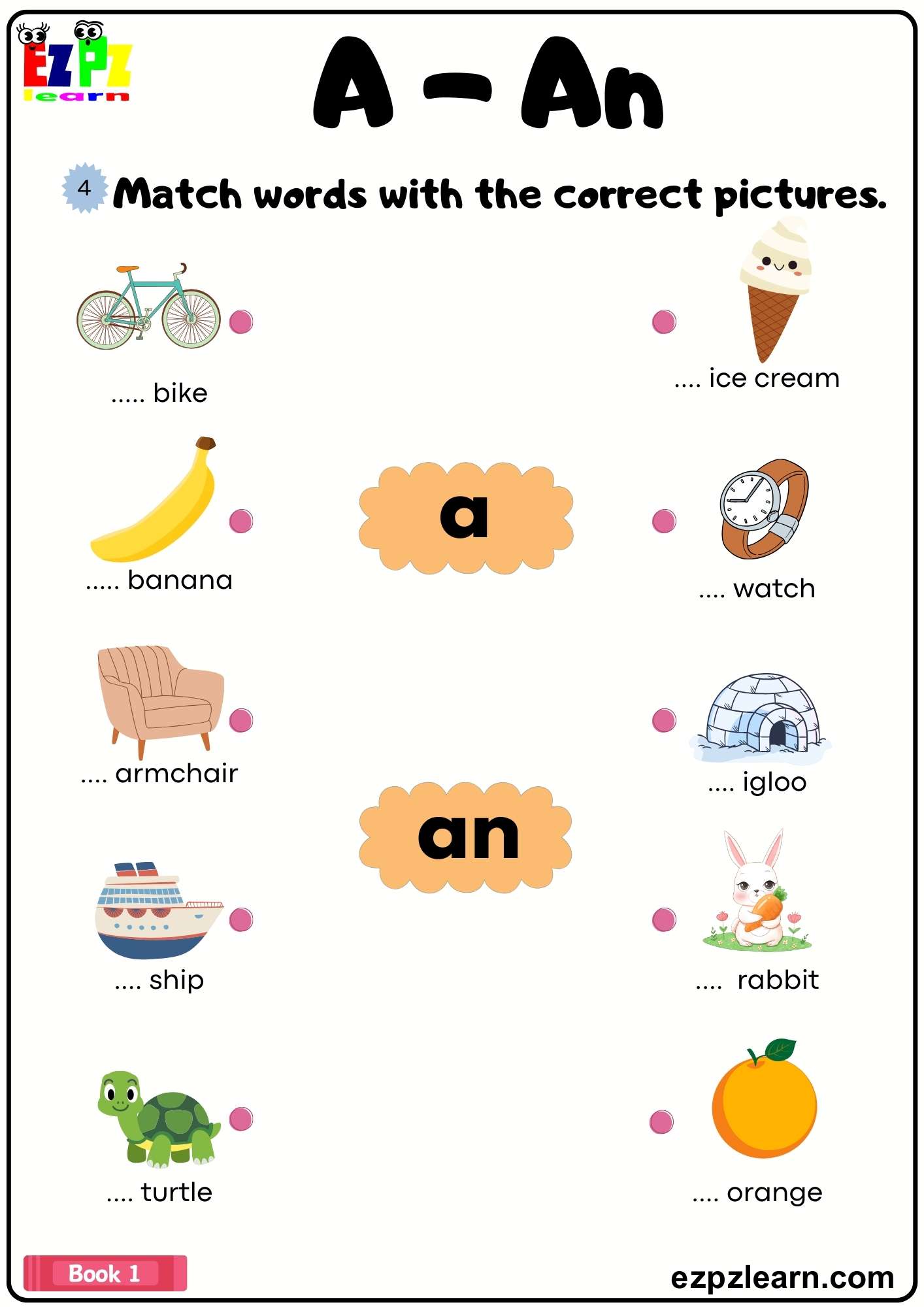 Articles A/ An Match the Words with the Pictures Grammar Worksheet Book ...