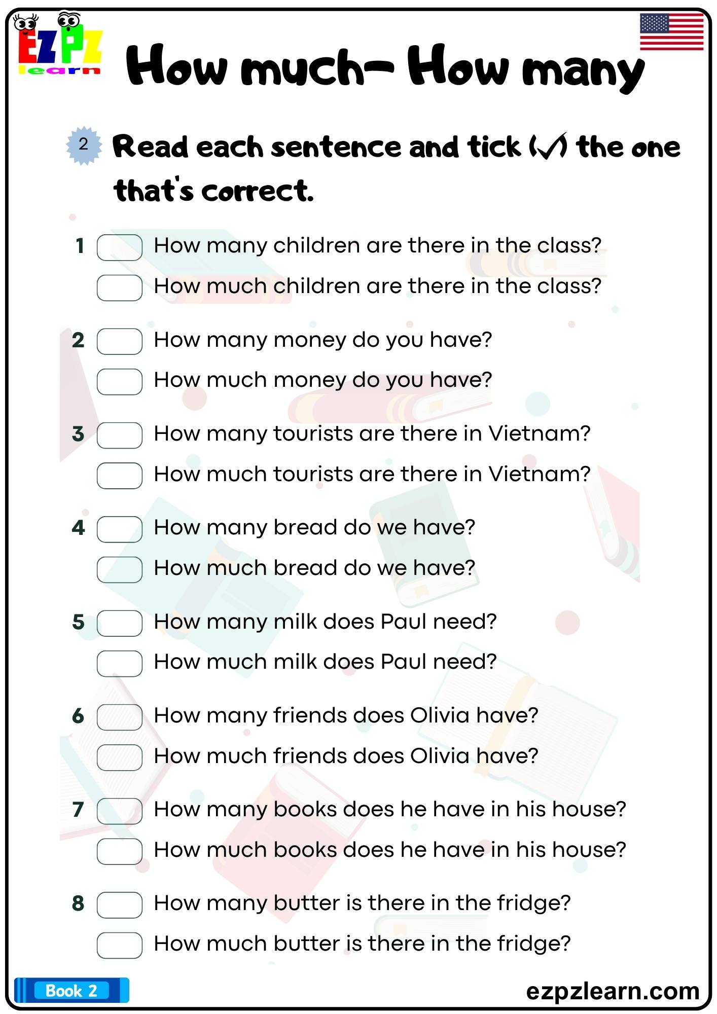 Countable and Uncountable Nouns How Much or How Many Read and Check the ...