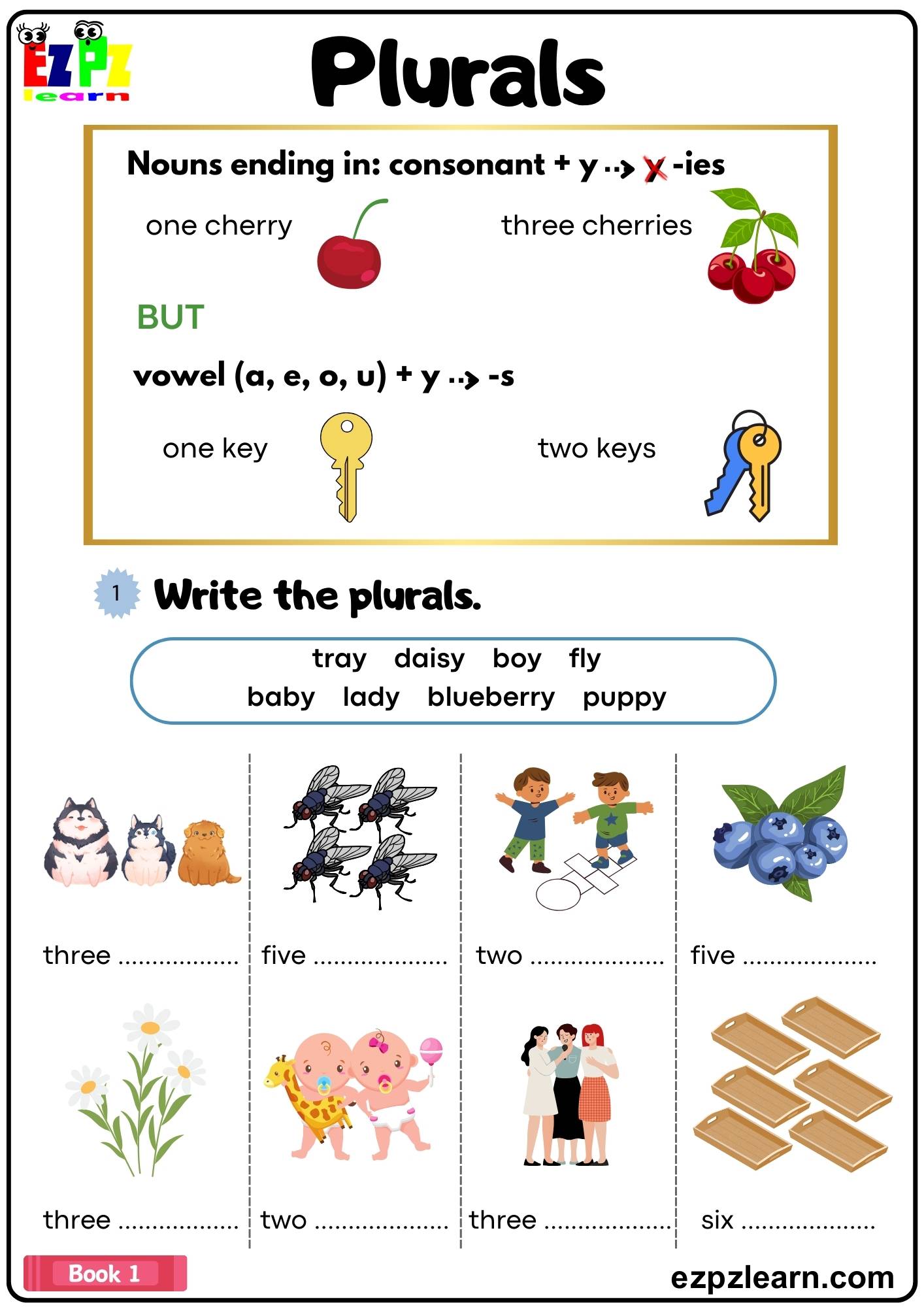 Plural Nouns Write the Words Grammar Worksheet Book 1 - Ezpzlearn.com