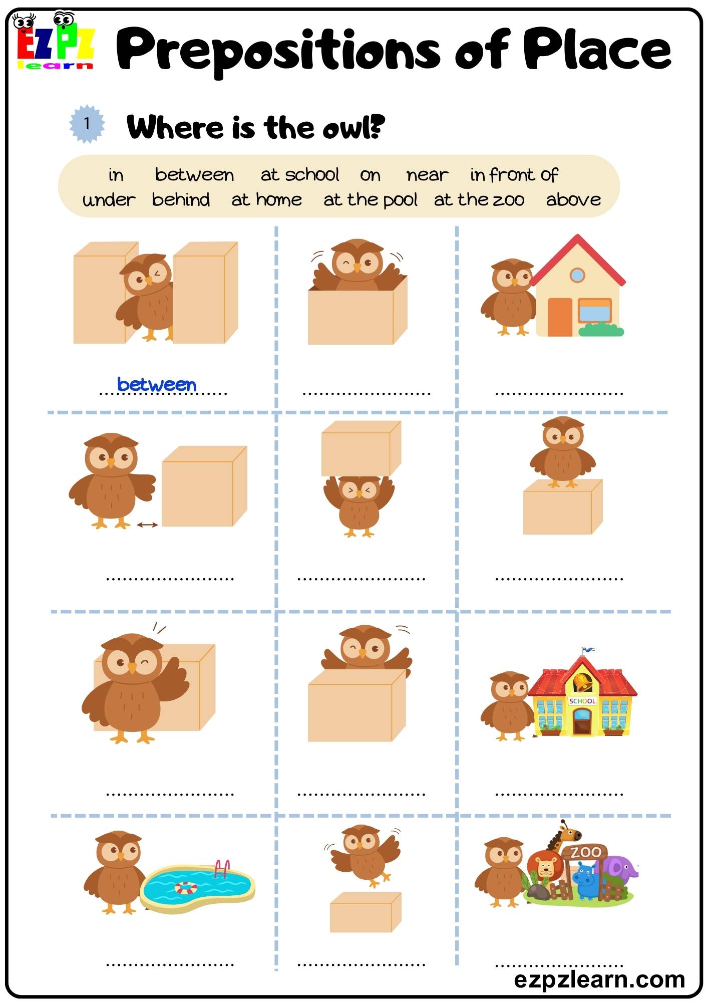Prepositions of Place Write the Correct Answers in the Blank Grammar ...