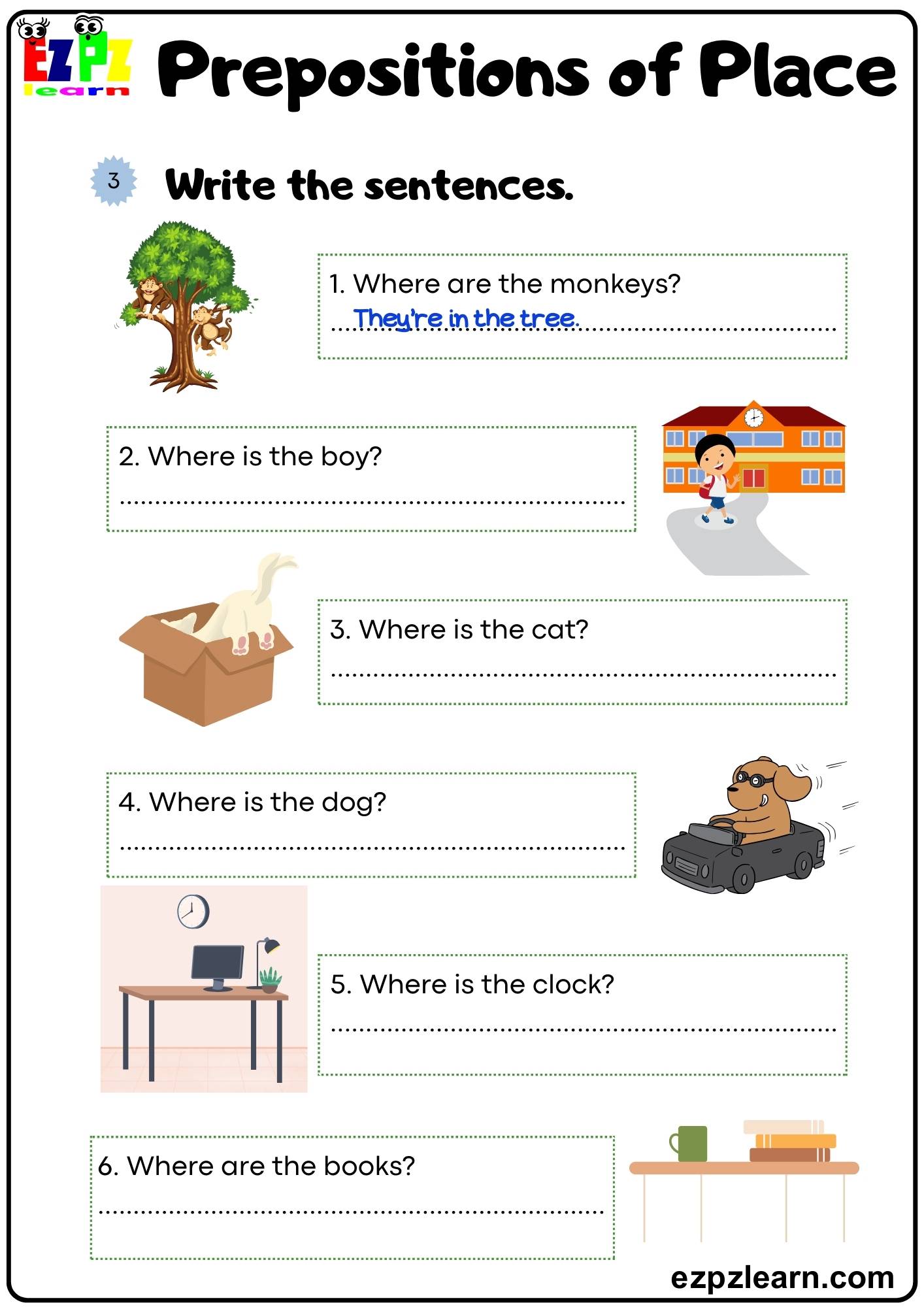 Prepositions of Place Write the Answers Grammar Worksheet Bk 1 pdf ...