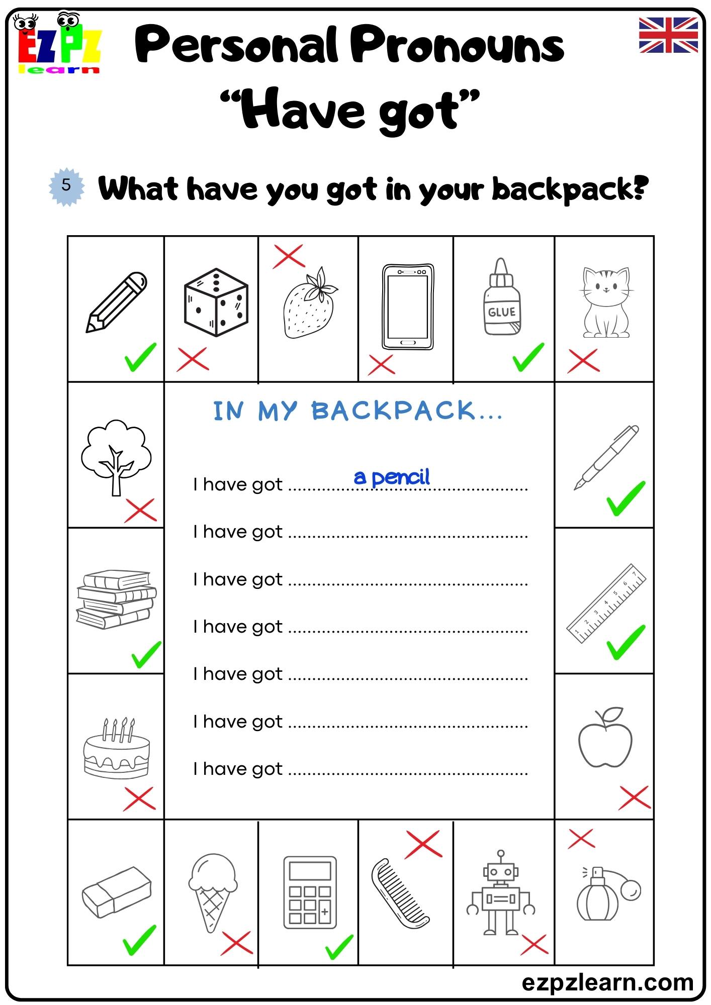 Personal Pronouns “Have got” British English Downloadable pdf ...