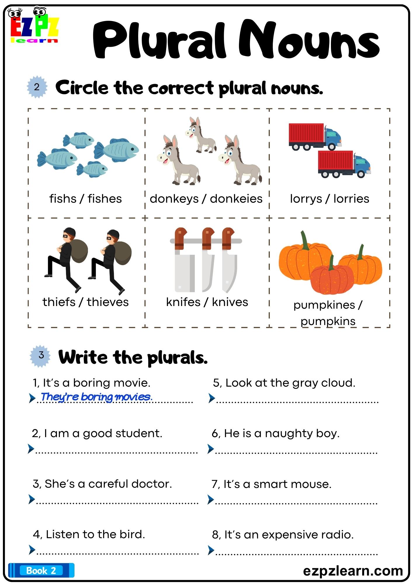 Plural Nouns Circle the correct plural nouns. Grammar Worksheet Bk2 ...