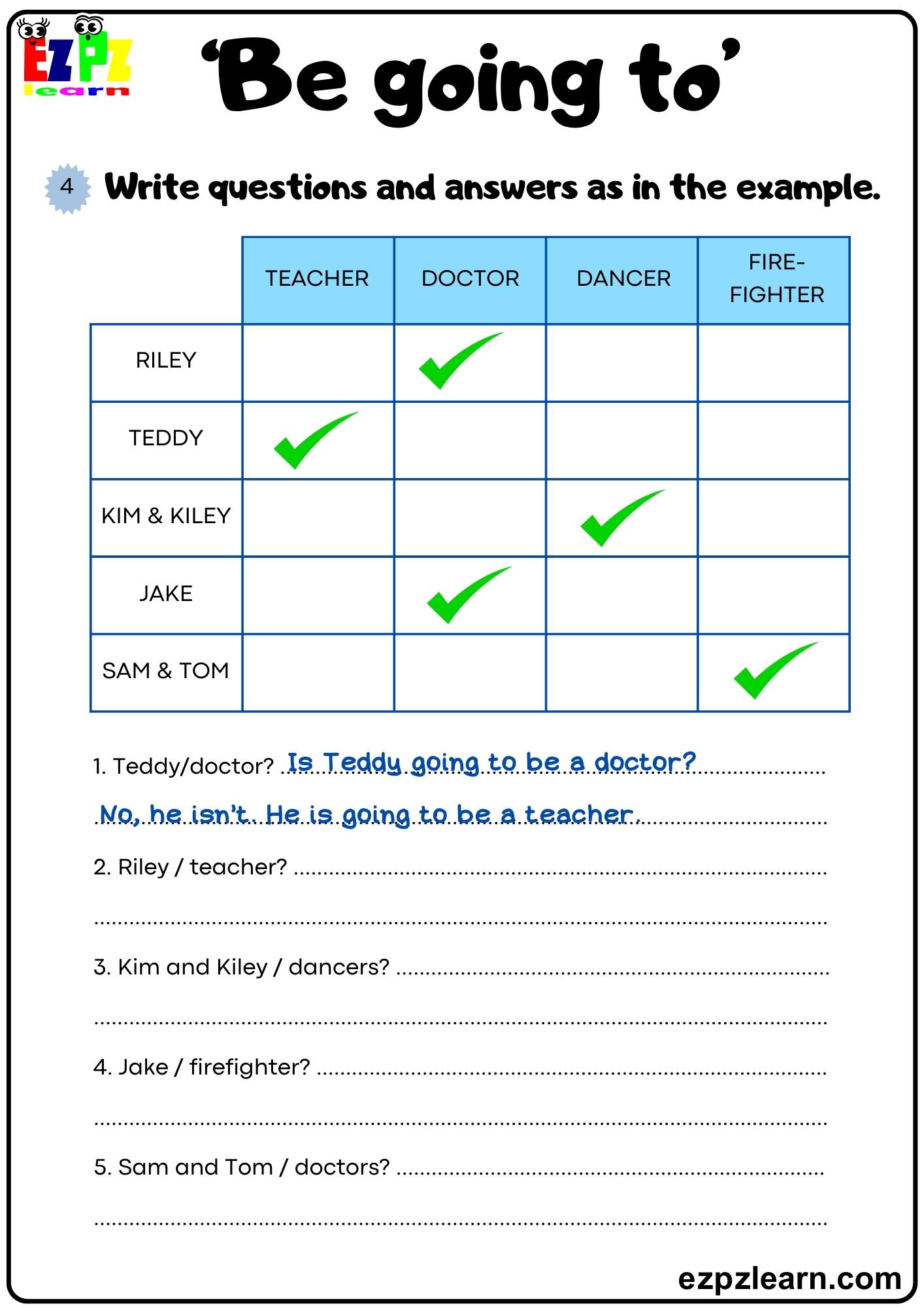 'Be Going To' Look at the graph then write the questions and answers ...