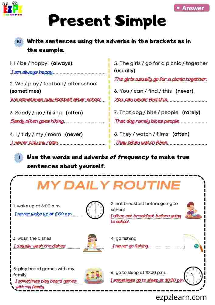 Present Simple Worksheet – Write Sentences with Adverbs of Frequency ...