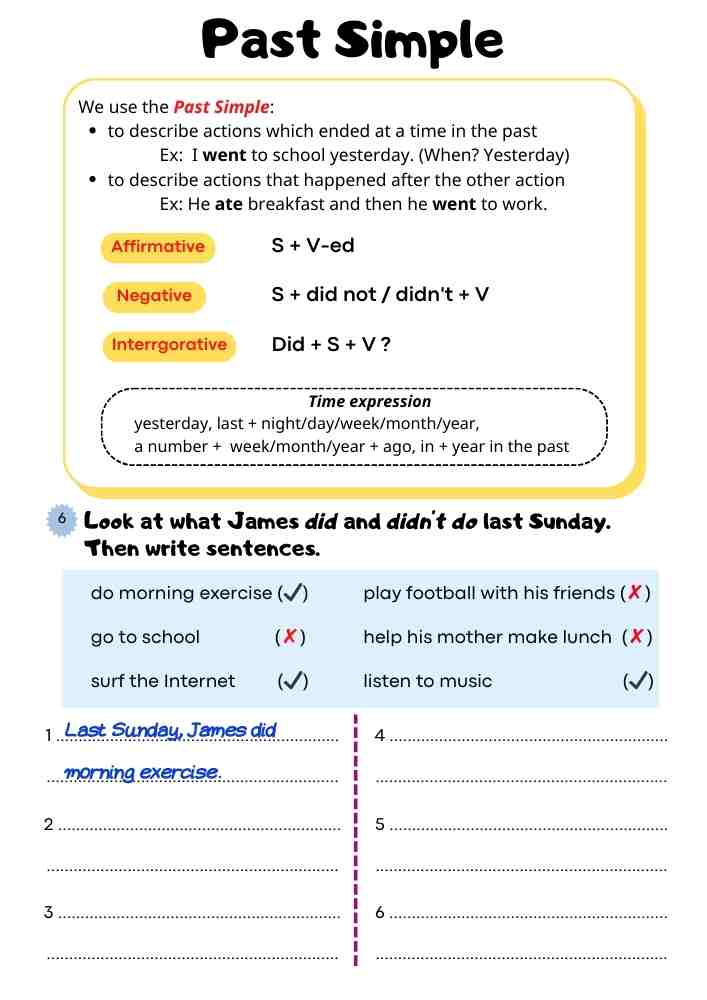 Past Simple Worksheet – What Did James Do Last Sunday? Write ...