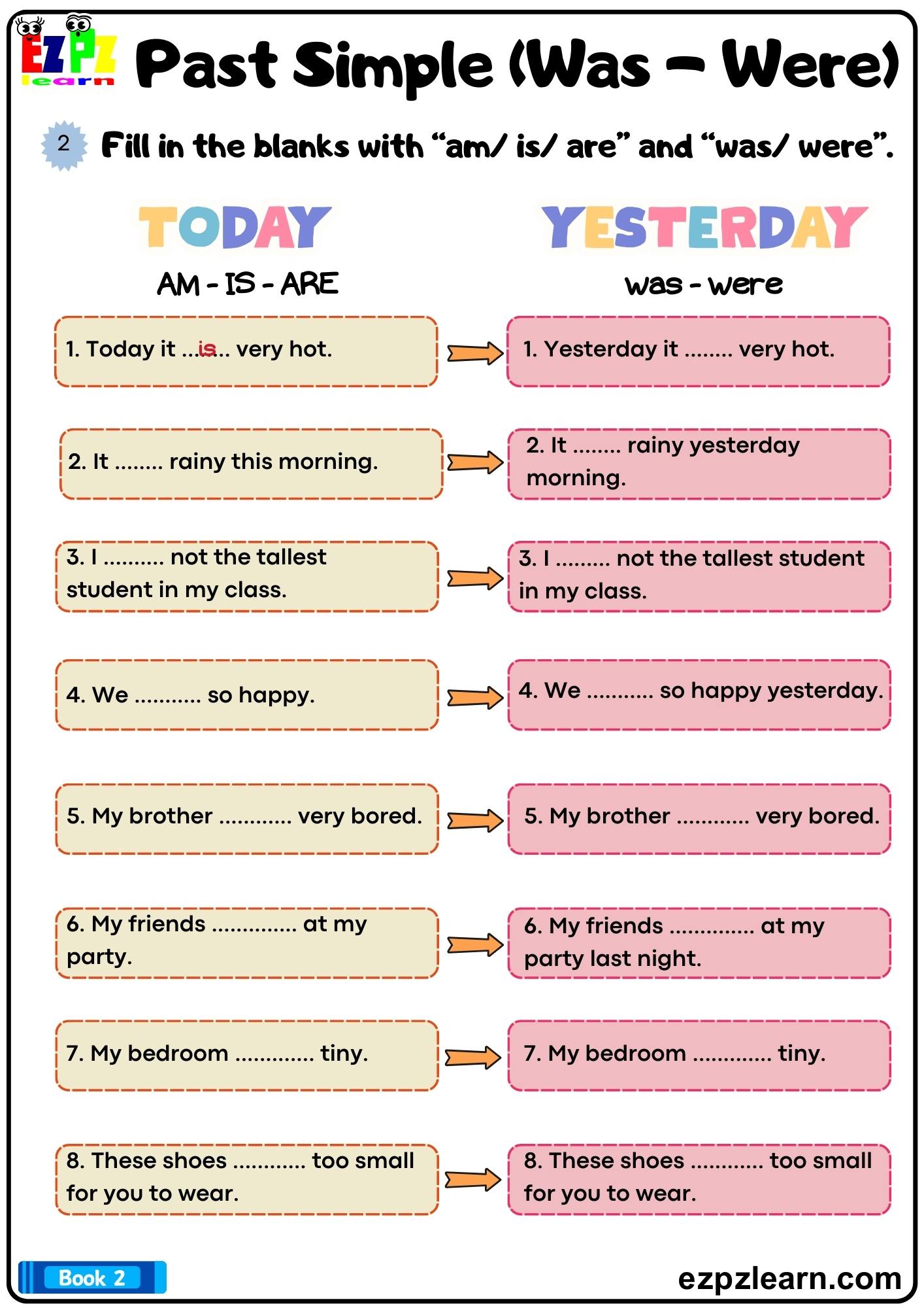 Past Simple Tense Was and Were Fill in the blanks. Grammar Worksheet ...