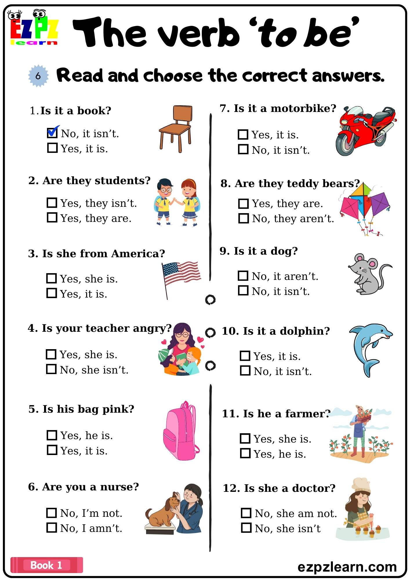 The Verb To Be Simple Present Read and Choose the Correct Answers ...