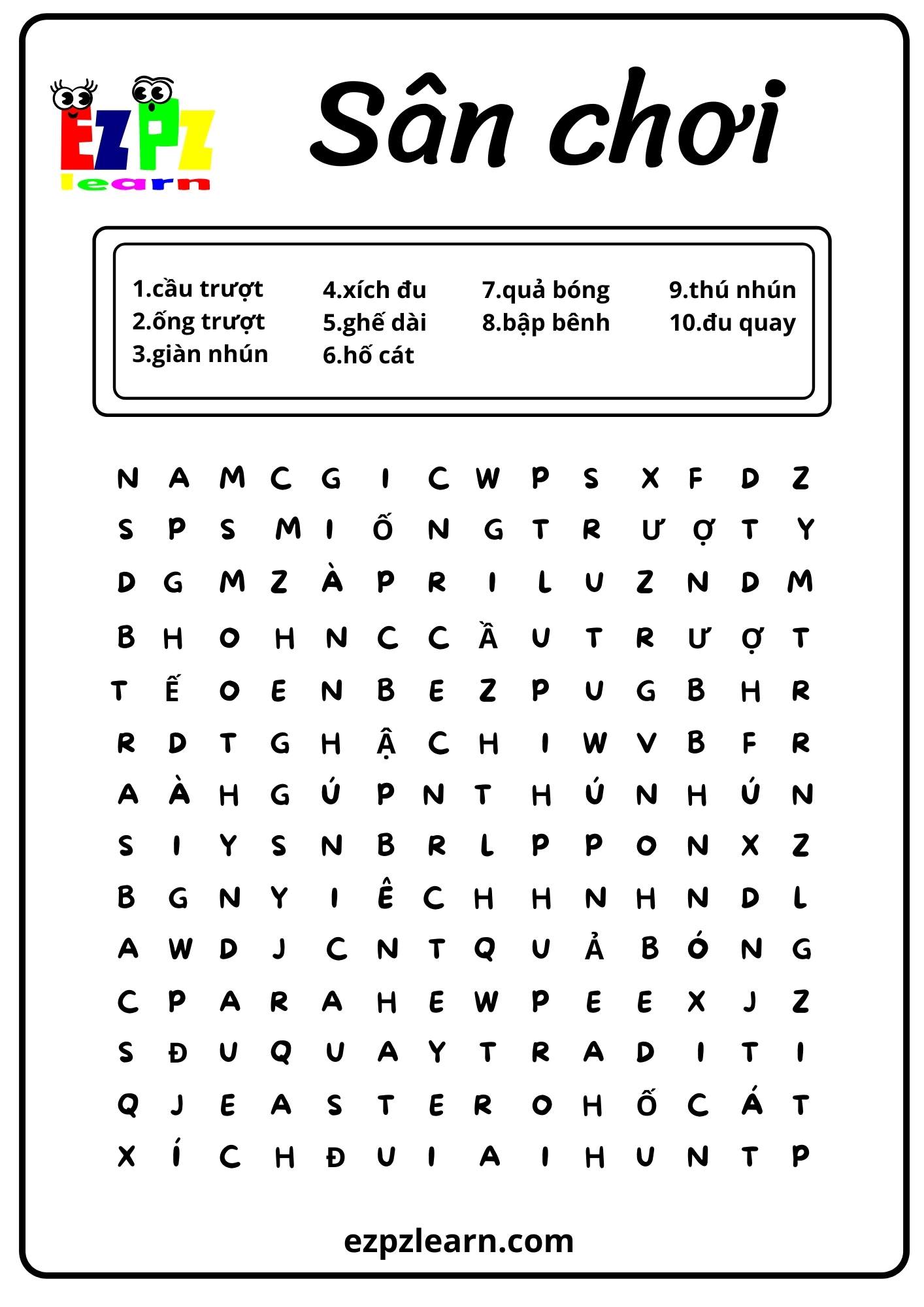 Playground Word Search - Ezpzlearn.com
