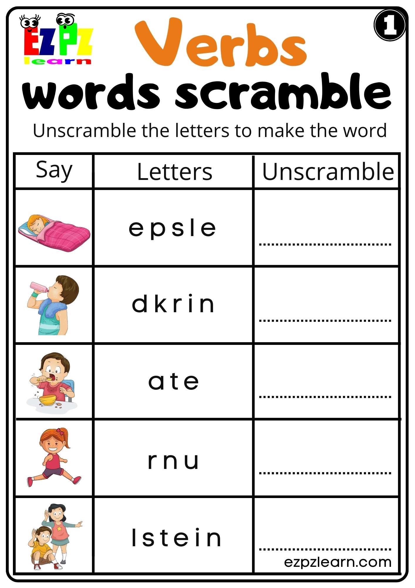 Action Verbs - Ezpzlearn.com