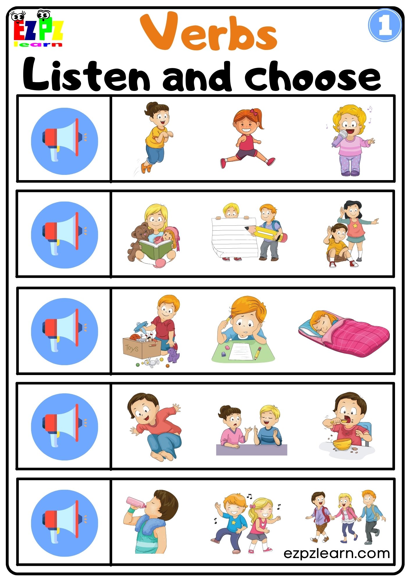 Interactive Verbs Worksheet Listen and Choose the Correct Images ...