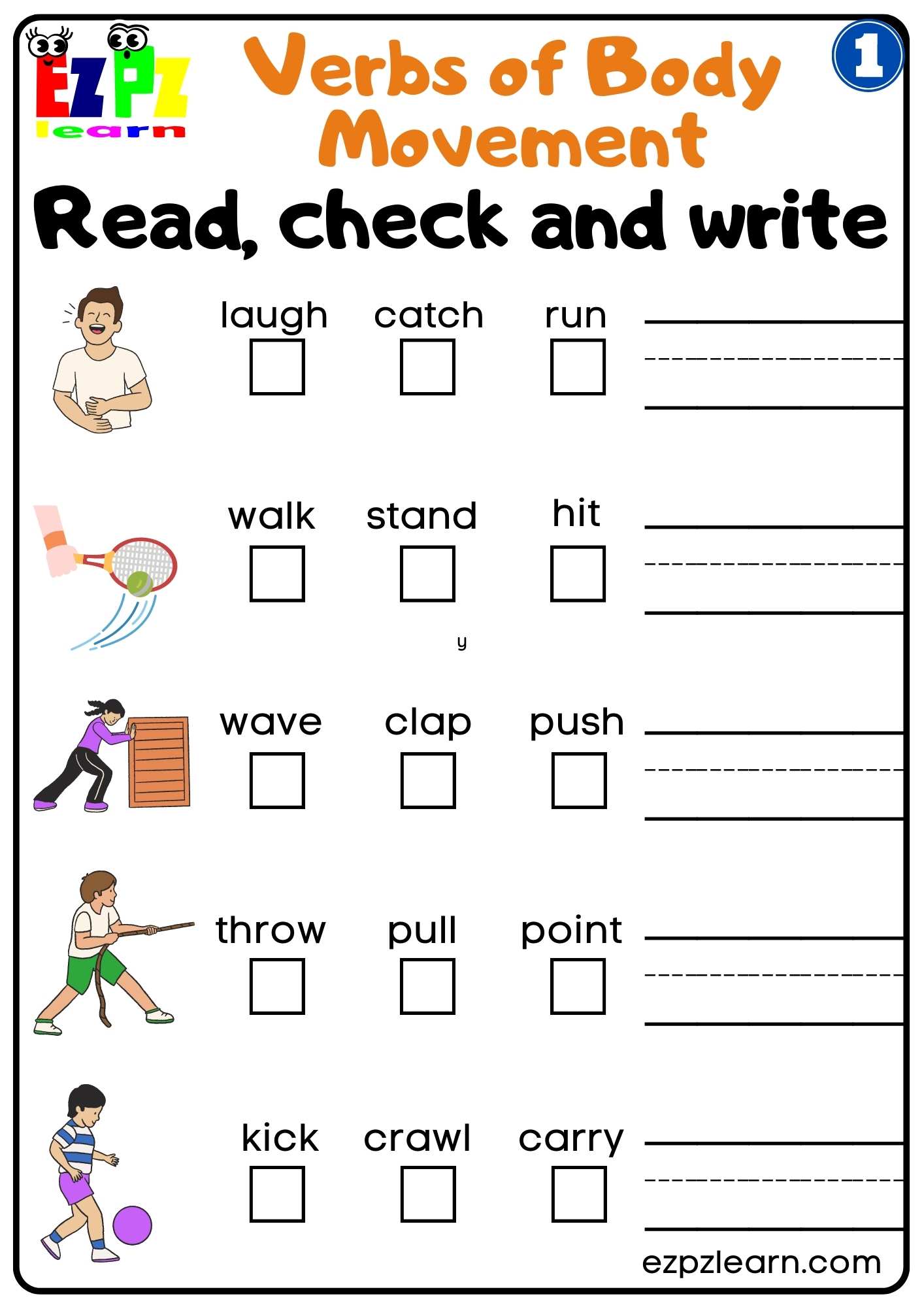 Group 1 Verbs of Body Movement Read Check and Write free PDF Download ...