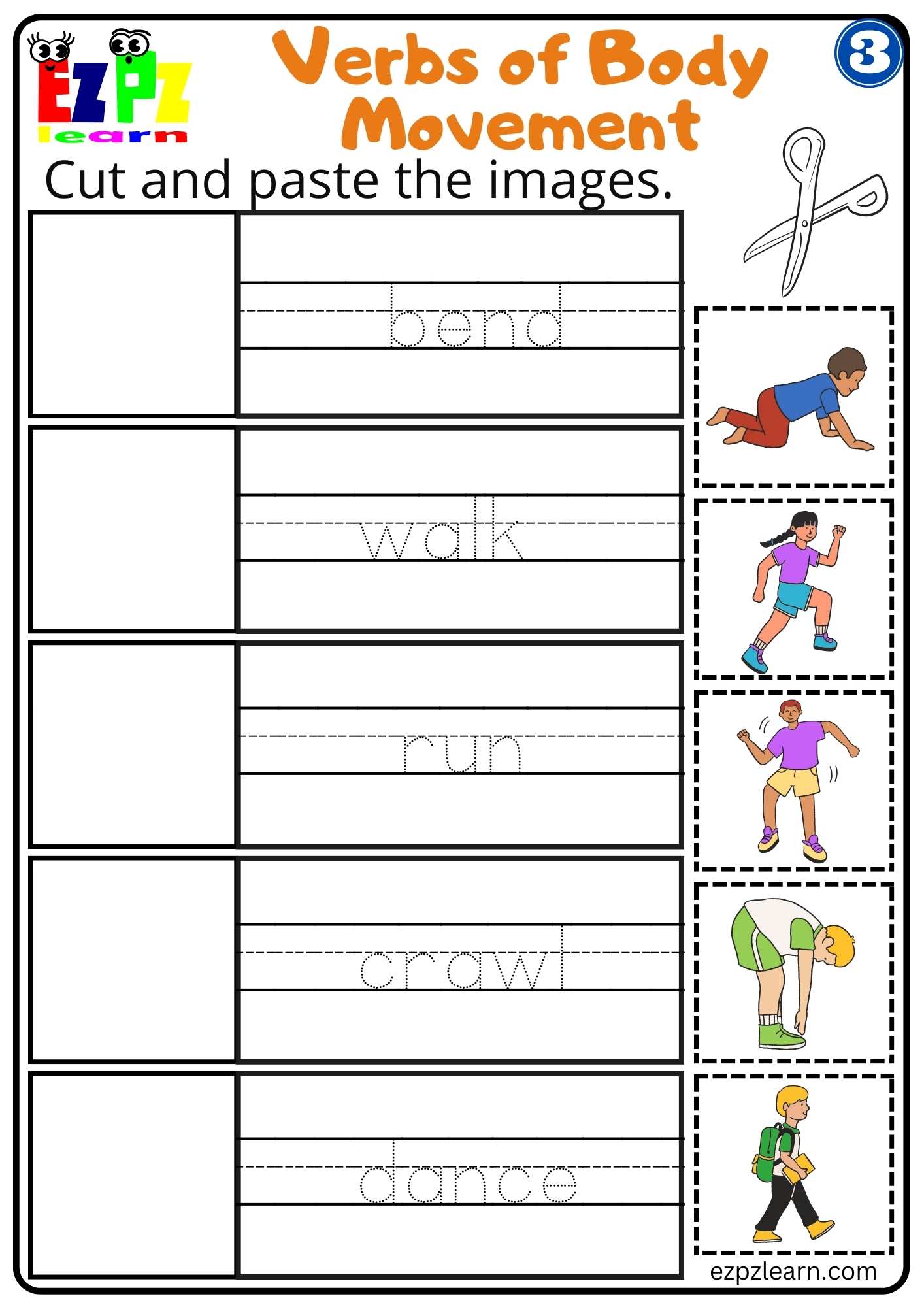 Group 3 Verbs of Body Movement Cut and Paste Worksheet free PDF ...