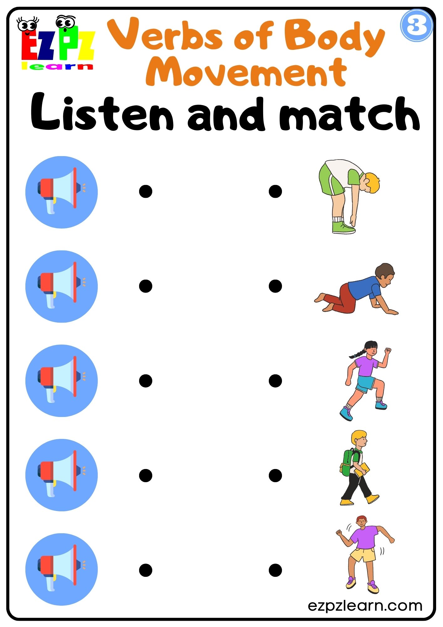 Verbs of Body Movement Interactive Vocabulary Worksheet Listen and ...