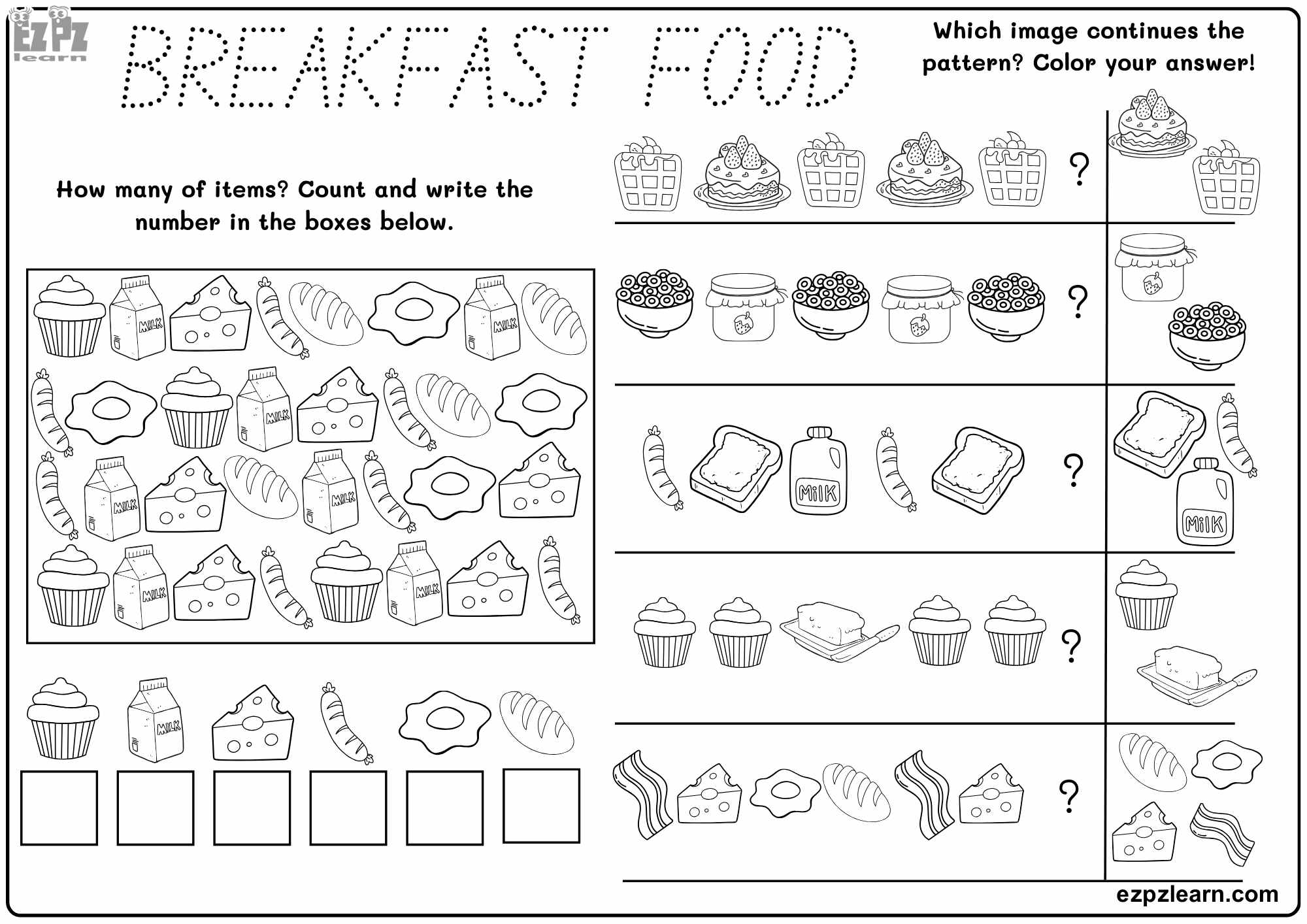 Breakfast Food Activity Page For Kids - Ezpzlearn.com