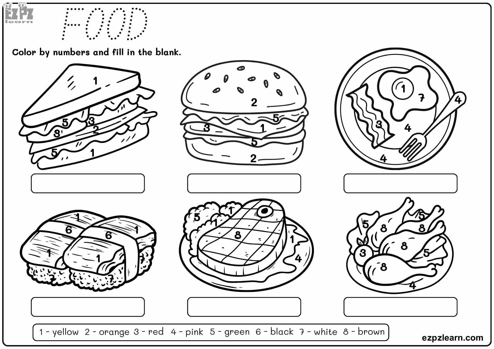 Food Color by the Numbers Activity for Kids. - Ezpzlearn.com