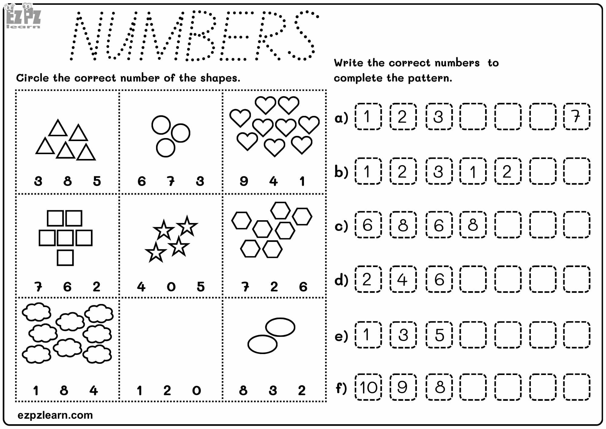 Circle the correct number of the shapes. Write the correct numbers to ...