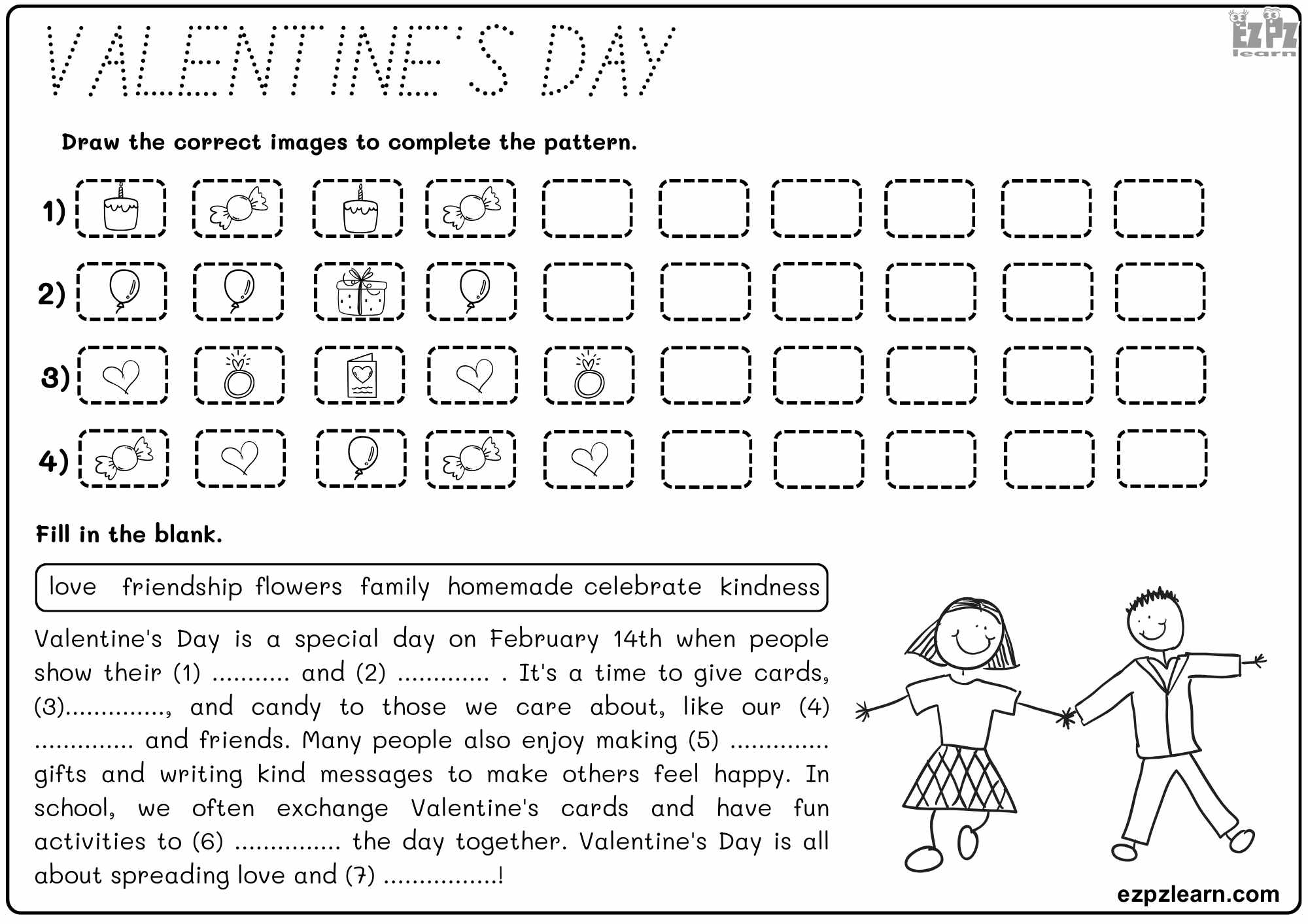Valentine's Day read and fill in the blanks activity. - Ezpzlearn.com