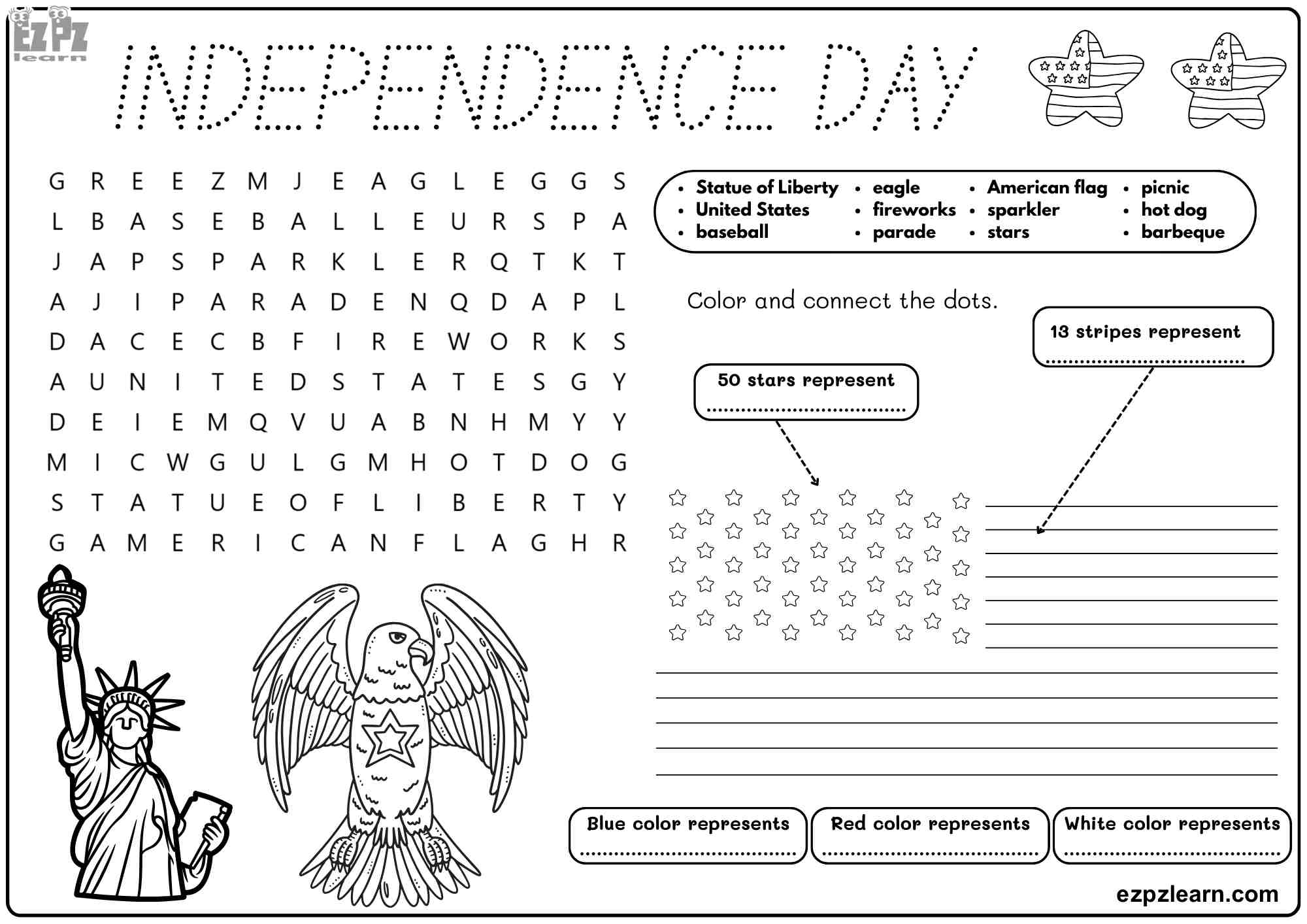 Independence Day Holiday Vocabulary For Kids. Includes: Word Search ...