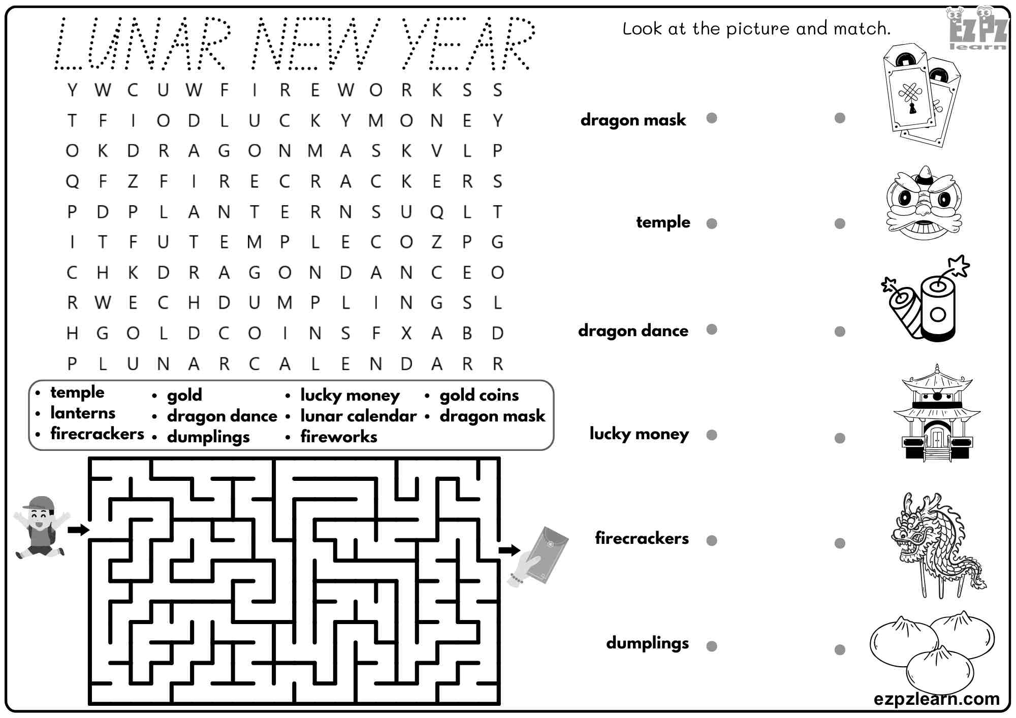 Lunar New Year Holiday Vocabulary For Kids. Includes: Word Search ...