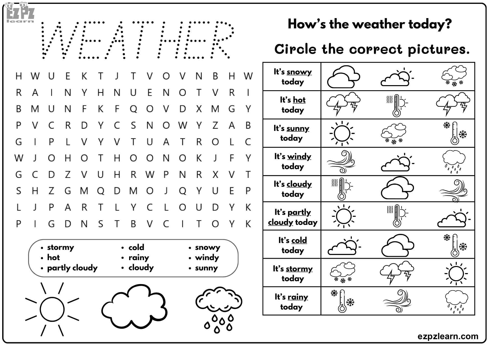 Weather Vocabulary For Kids. Includes: Word Search and Coloring ...