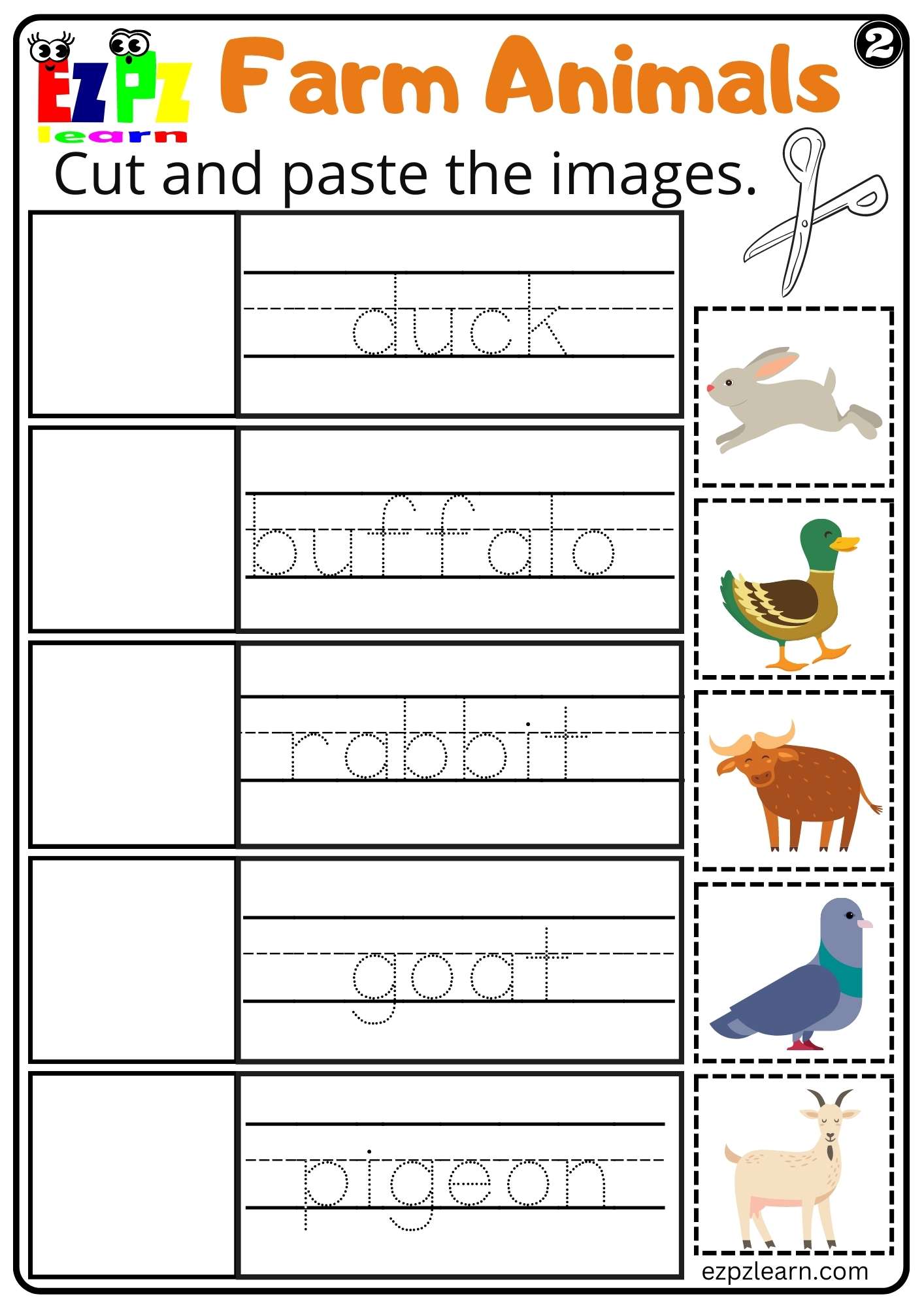 Farm Animals Cut and Paste Worksheet for Kindergarten or ESL Students ...