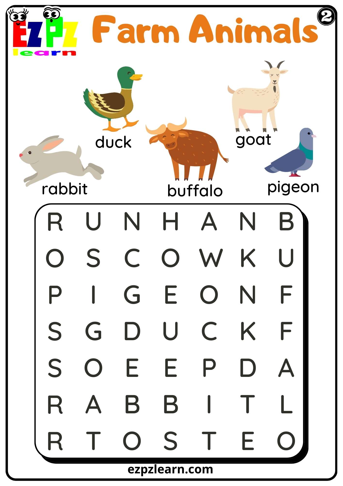 Farm Animals Word Search Worksheet for Kindergarten or ESL Students ...