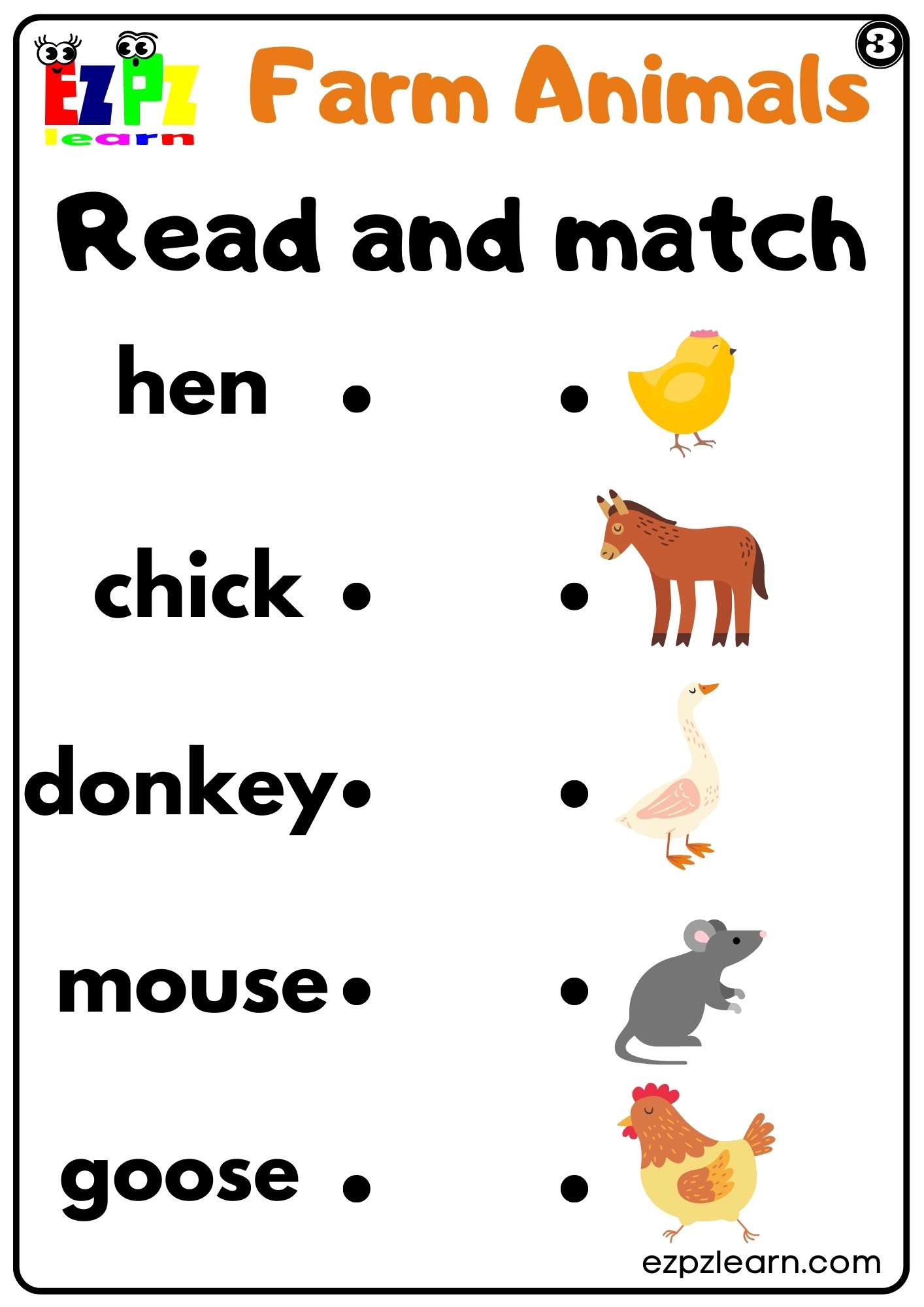 Farm Animals Read and Match Worksheet for Kindergarten or ESL Students ...