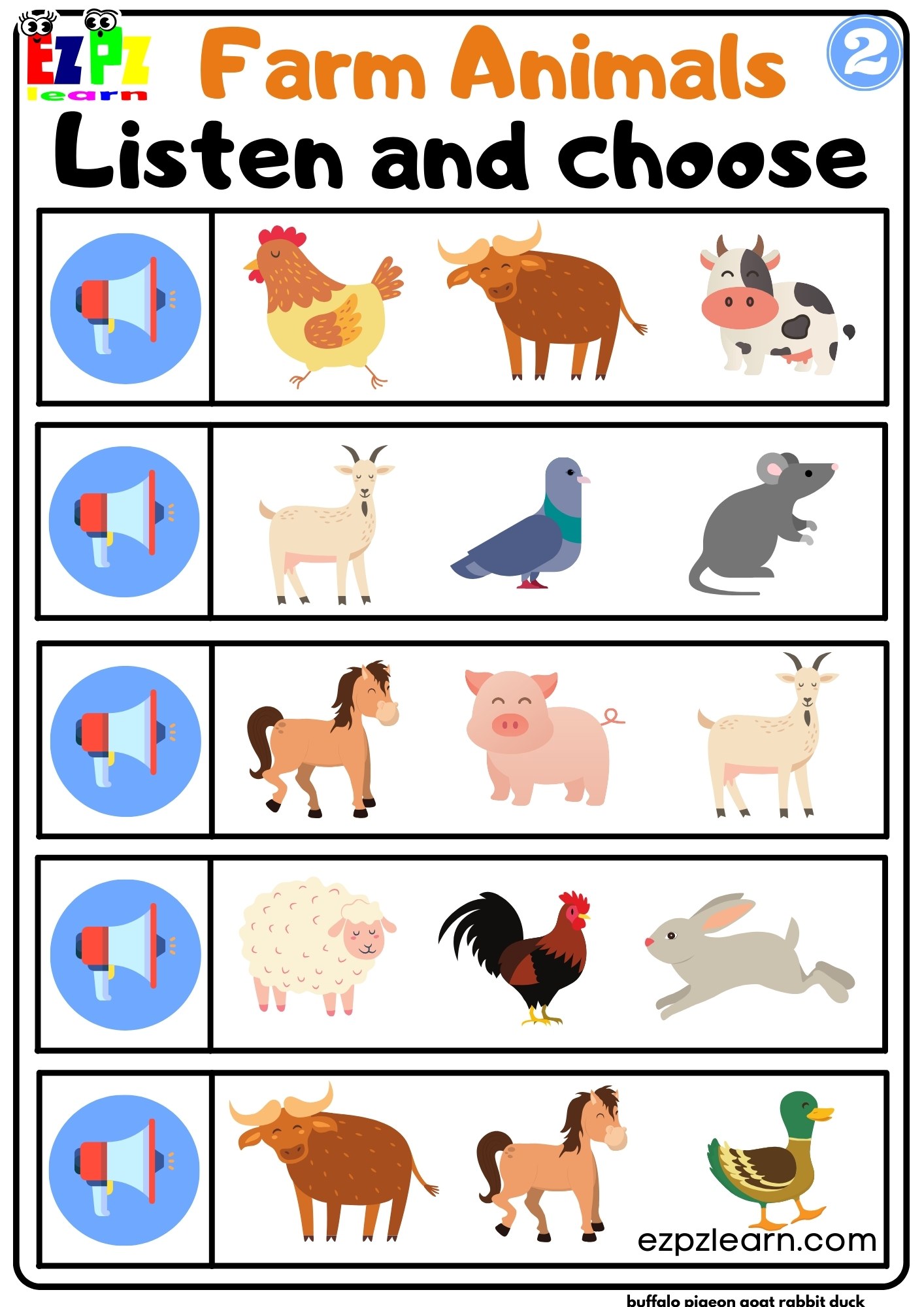 Interactive Worksheet for Farm Animals Listen and Choose Worksheet for ...