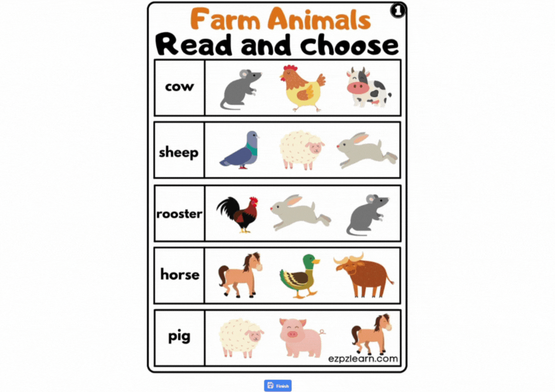 Farm Animals Read and Choose Worksheet for Kindergarten or ESL Students ...