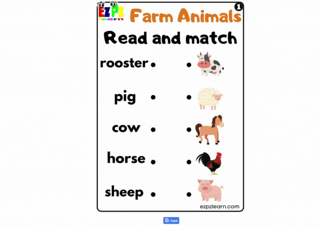 Farm Animals Read and Match Worksheet for Kindergarten or ESL Students ...