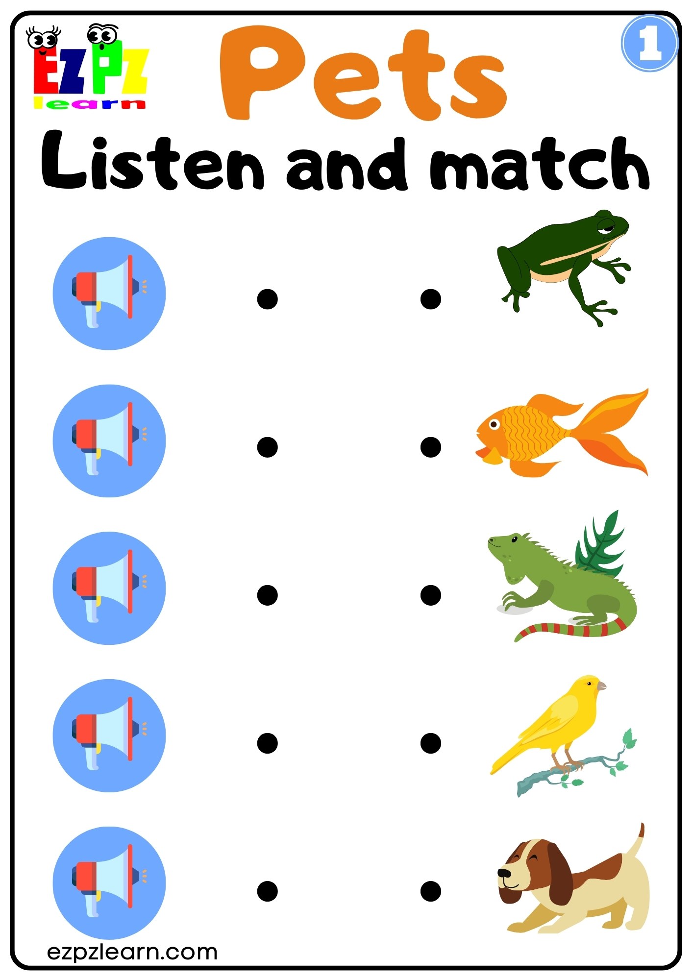 Interactive Worksheet for Pets Listen and Match the Images Activity for ...