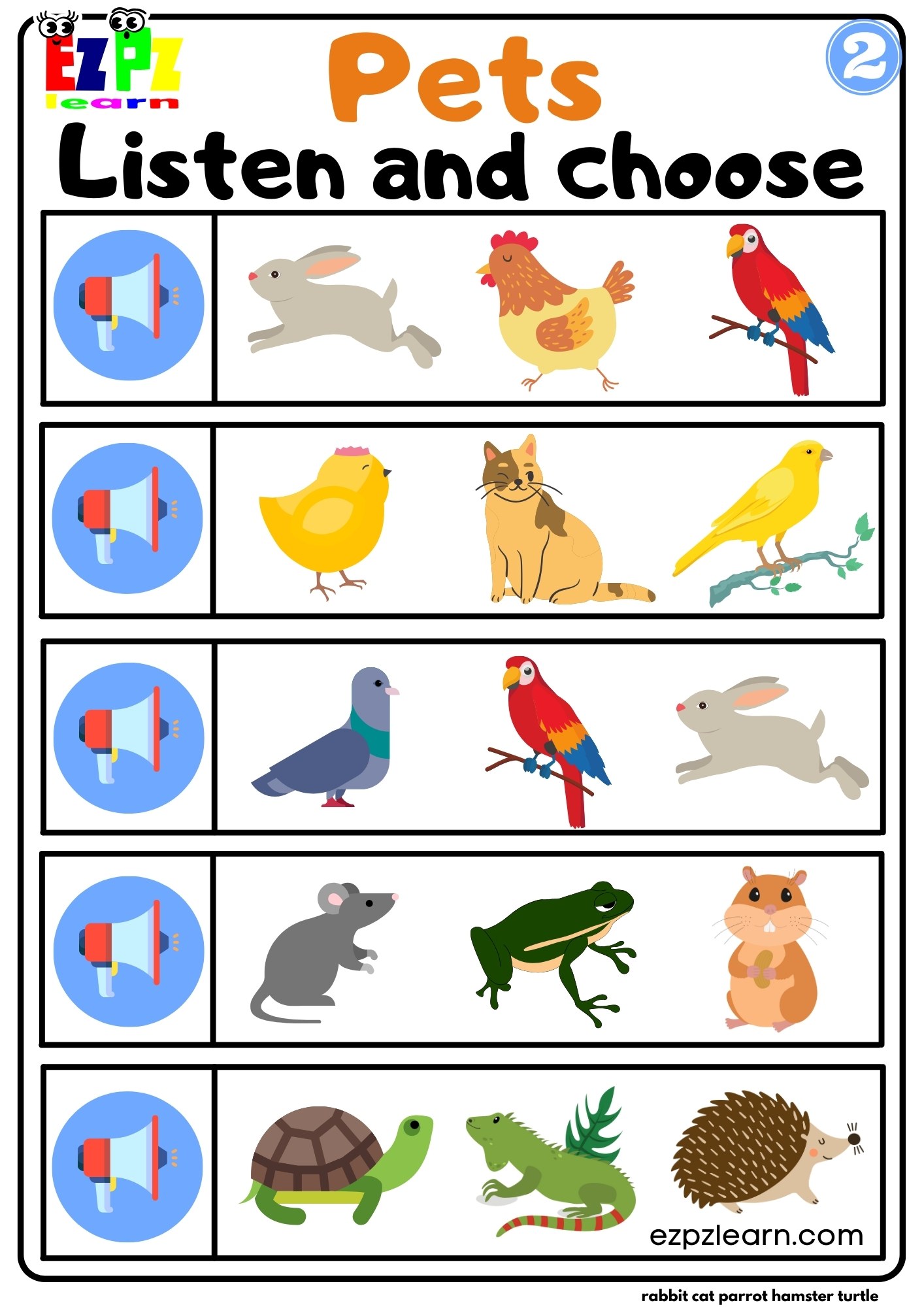Interactive Worksheet for Pets Listen and Choose the Correct Images ...