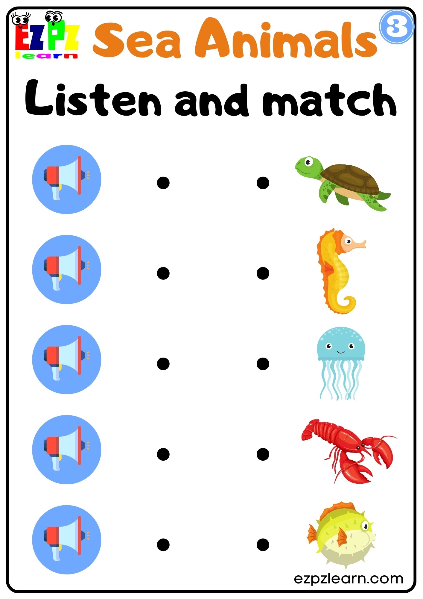 Interactive Worksheet for Sea Animals Listen and Match the Correct ...