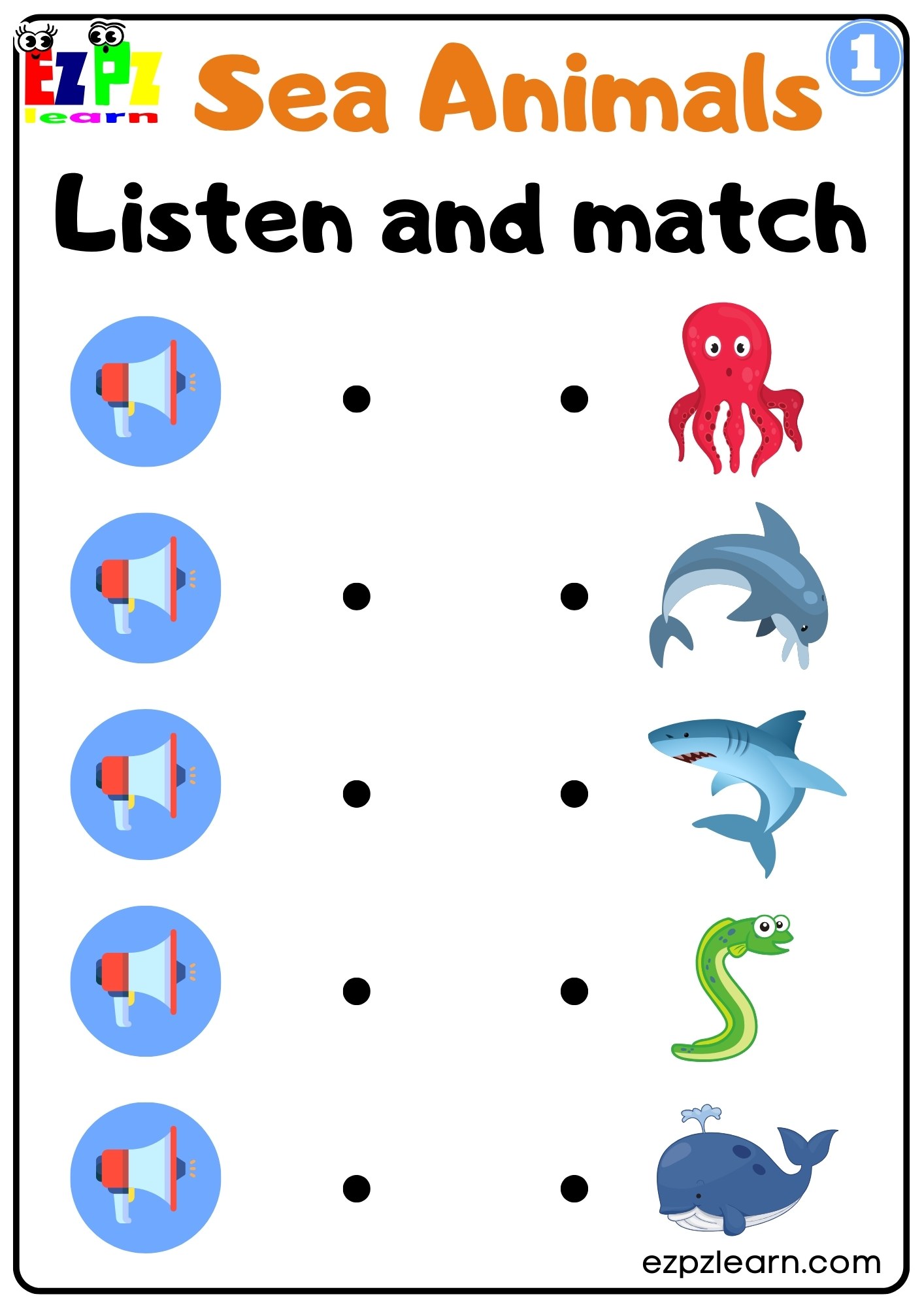 Interactive Worksheet for Sea Animals Listen and Match the Correct ...