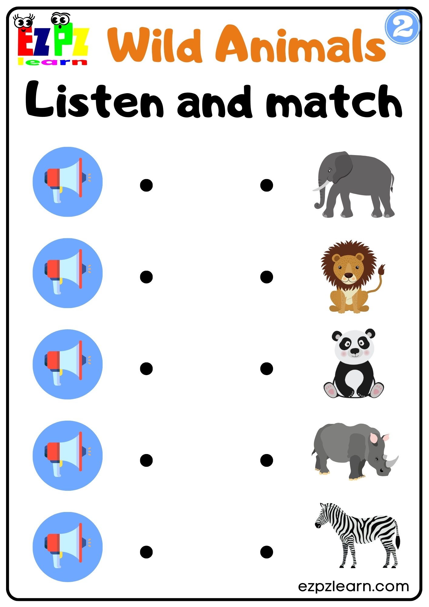 Interactive Worksheet for Wild Animals Listen and Match the Correct ...