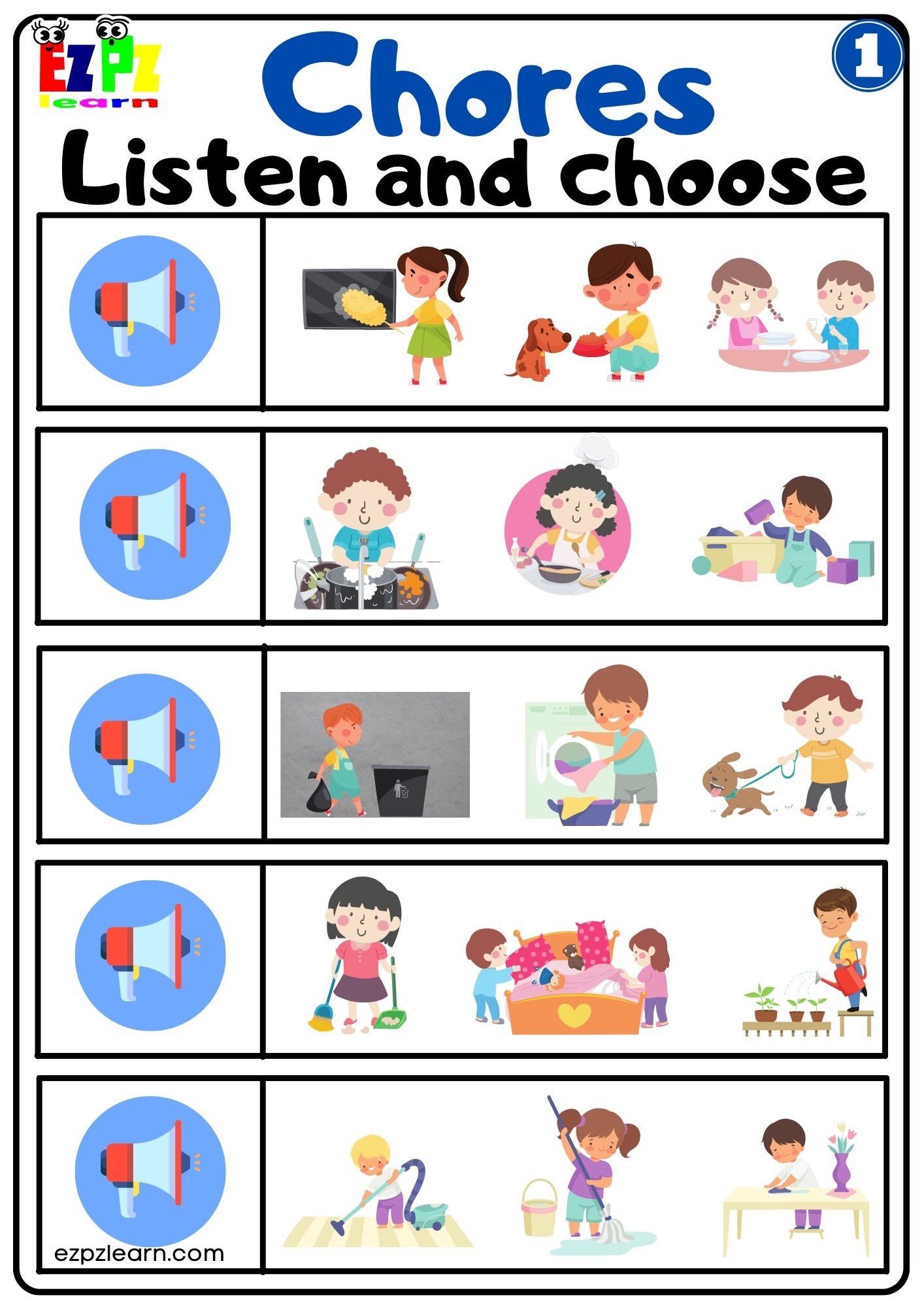 Chores Interactive Worksheet Listen and Choose the Correct Images ...