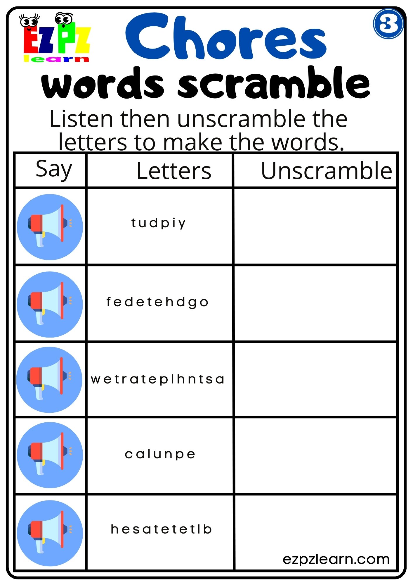 Jobs Word Scramble - Ezpzlearn.com