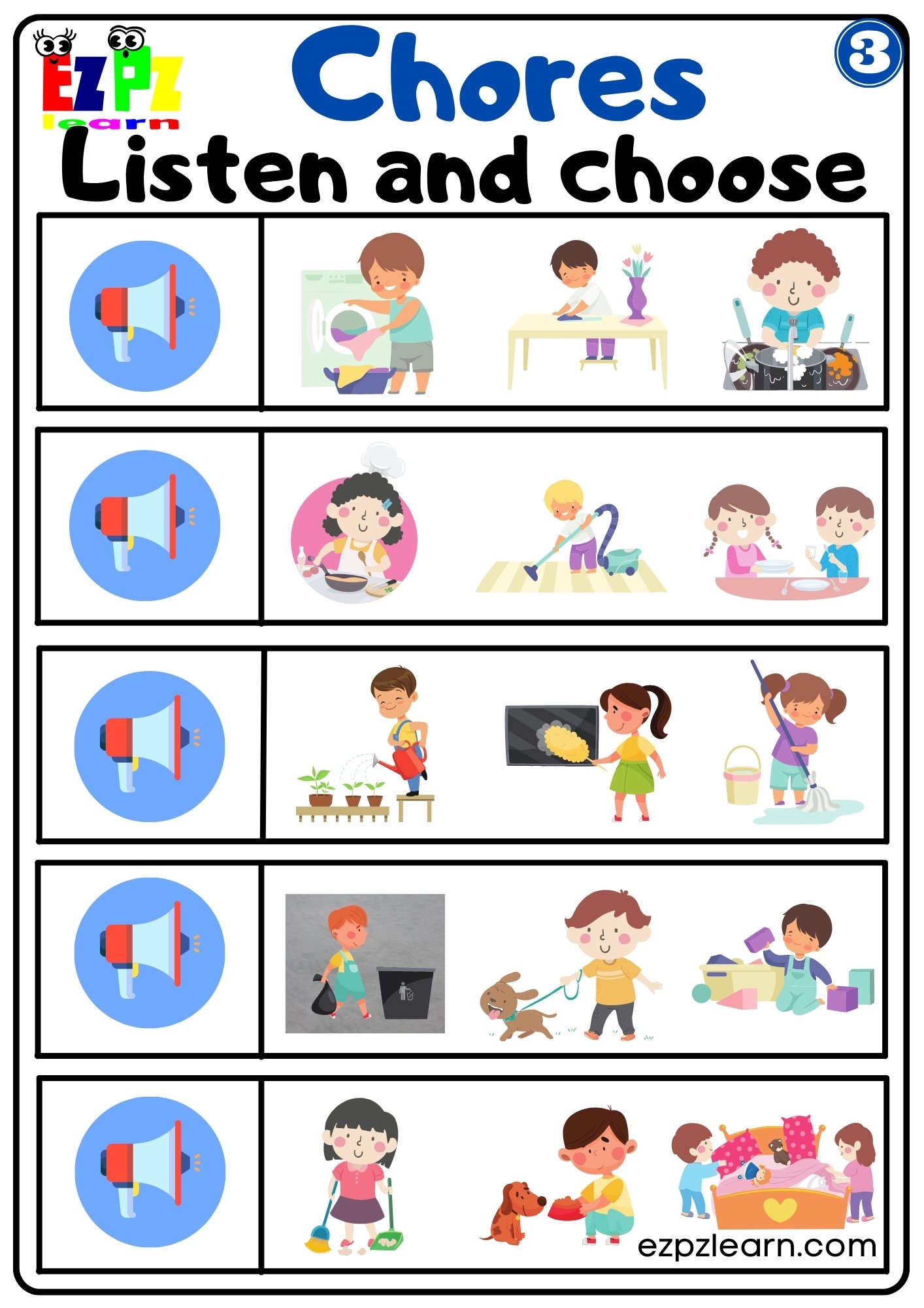 Chores Interactive Worksheet Listen and Choose the Correct Images ...