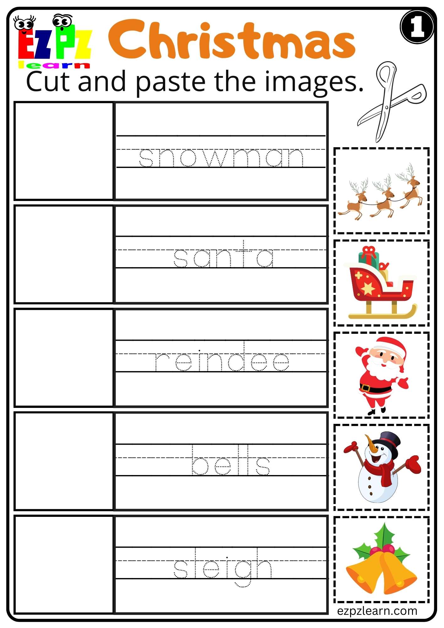 Christmas Holiday Cut and Paste Set 1 For Kids K5 and ESL Free PDF ...