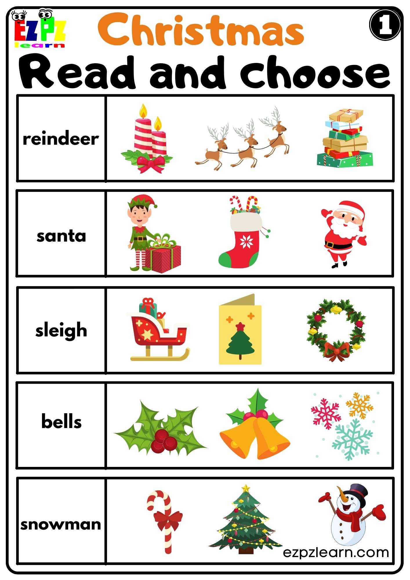 Christmas Holiday Read and Choose Set 1 For Kids K5 and ESL Free PDF ...