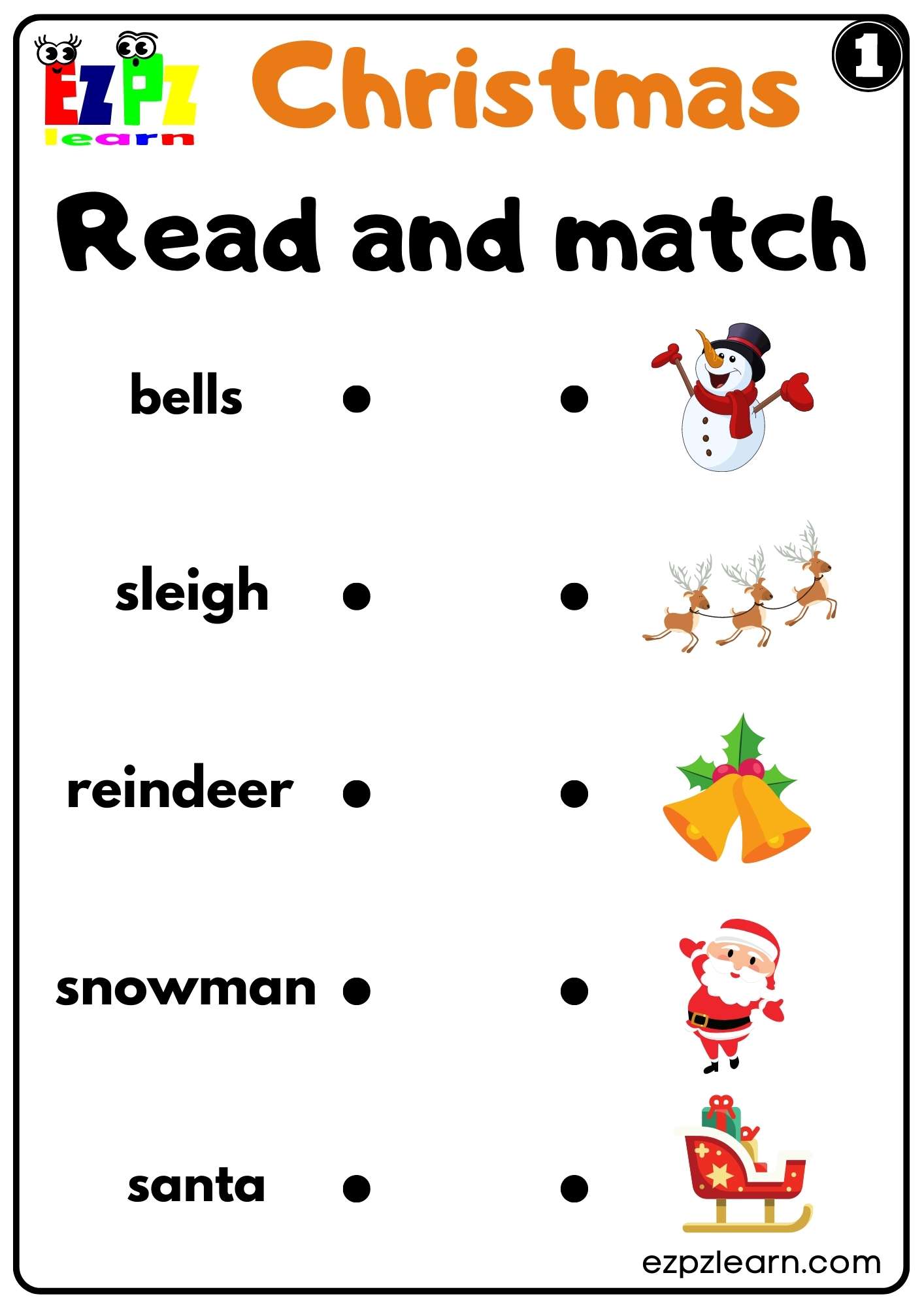 Christmas Holiday Read and Match Set 1 For Kids K5 and ESL Free PDF ...
