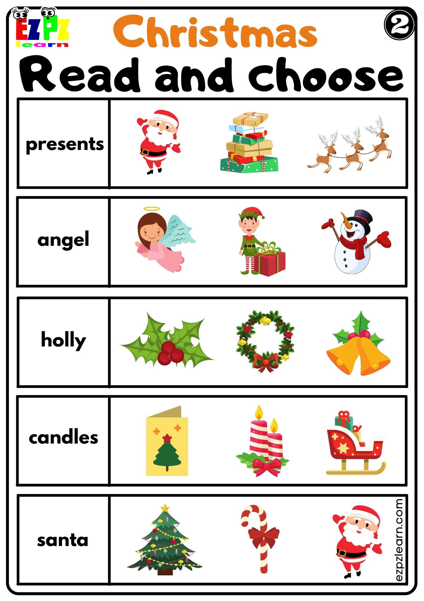 Christmas Holiday Read and Choose Worksheet For Kids K5 and ESL Free ...