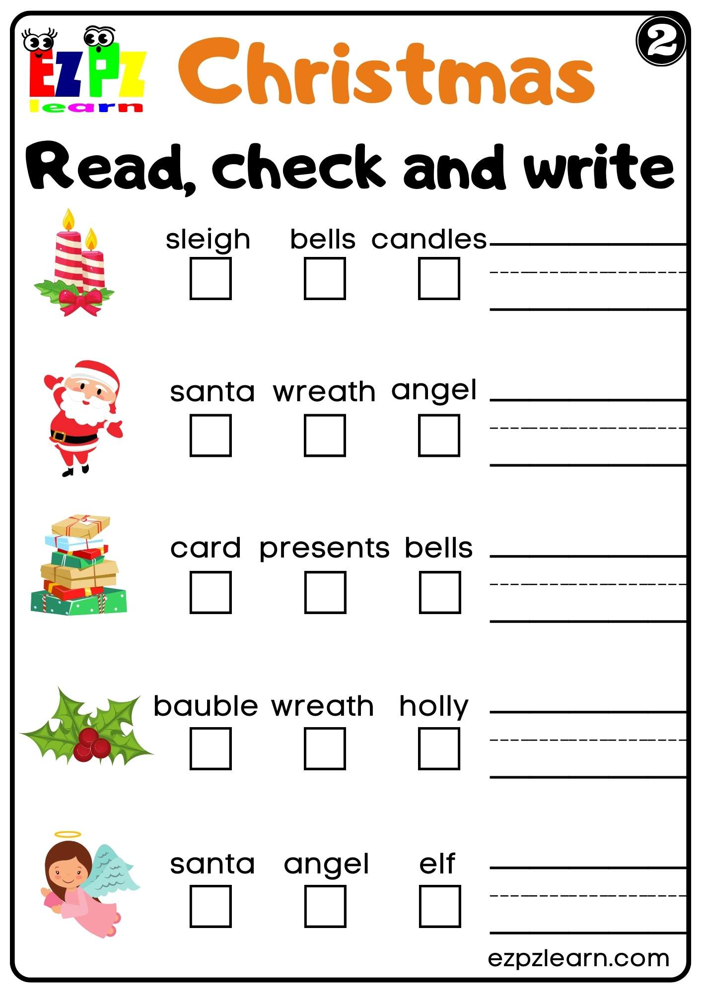 Christmas Holiday Read Check and Write Worksheet For Kids K5 and ESL ...