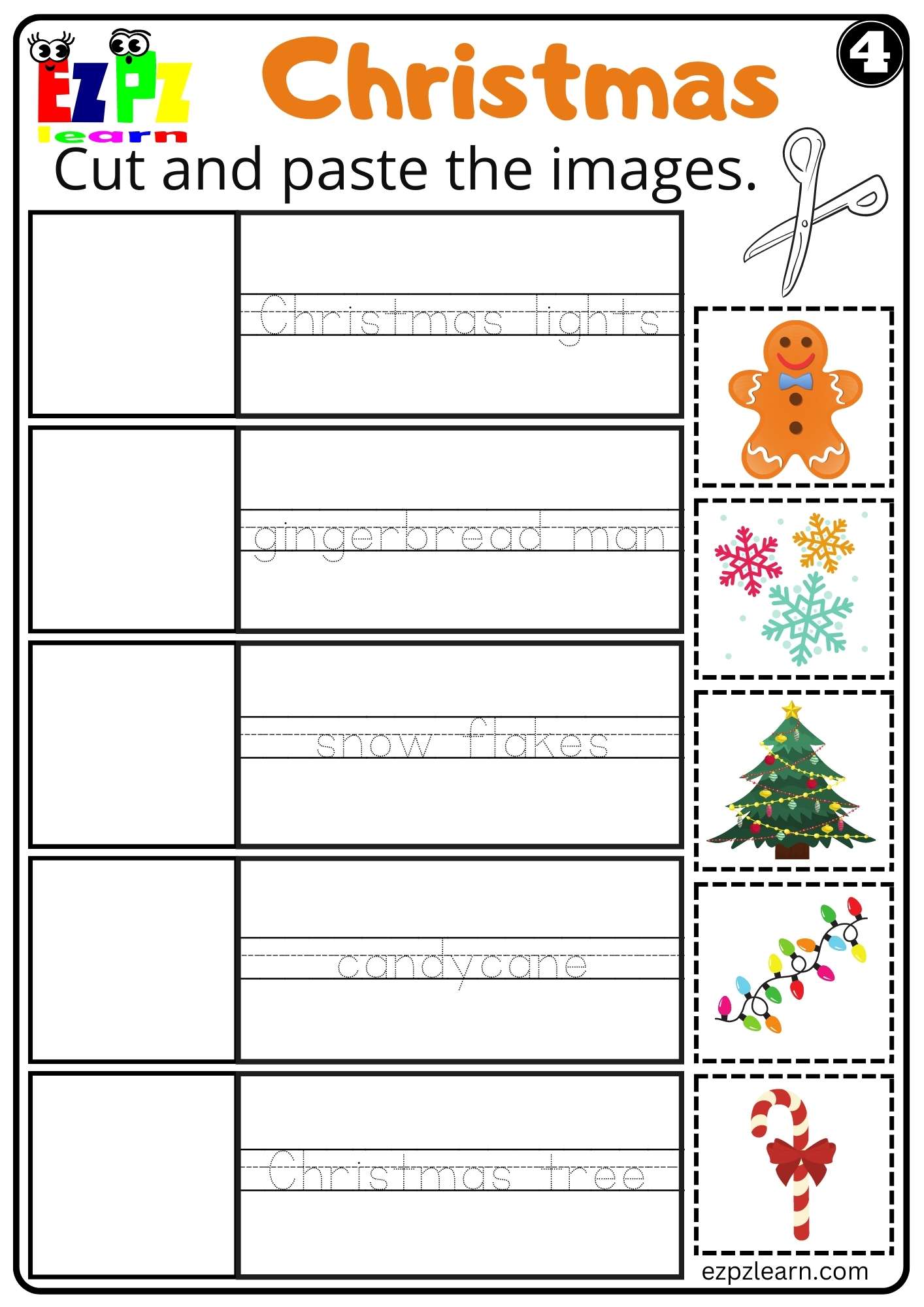 Christmas Holiday Cut and Paste Worksheet For K5 Kids and ESL Set 4 PDF ...