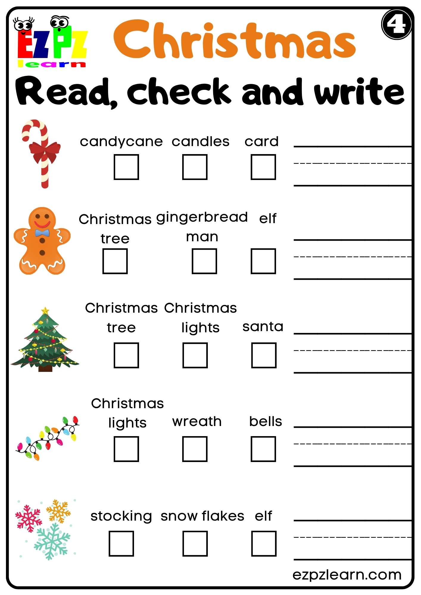 Christmas Holiday Read Check and Write Worksheet For K5 Kids and ESL ...